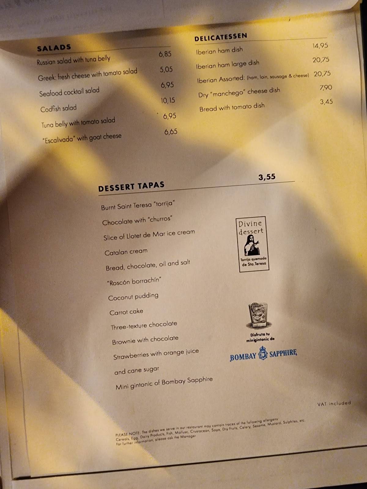 Menu at Ciutat Comtal pub & bar, Barcelona, Rambla de Catalunya