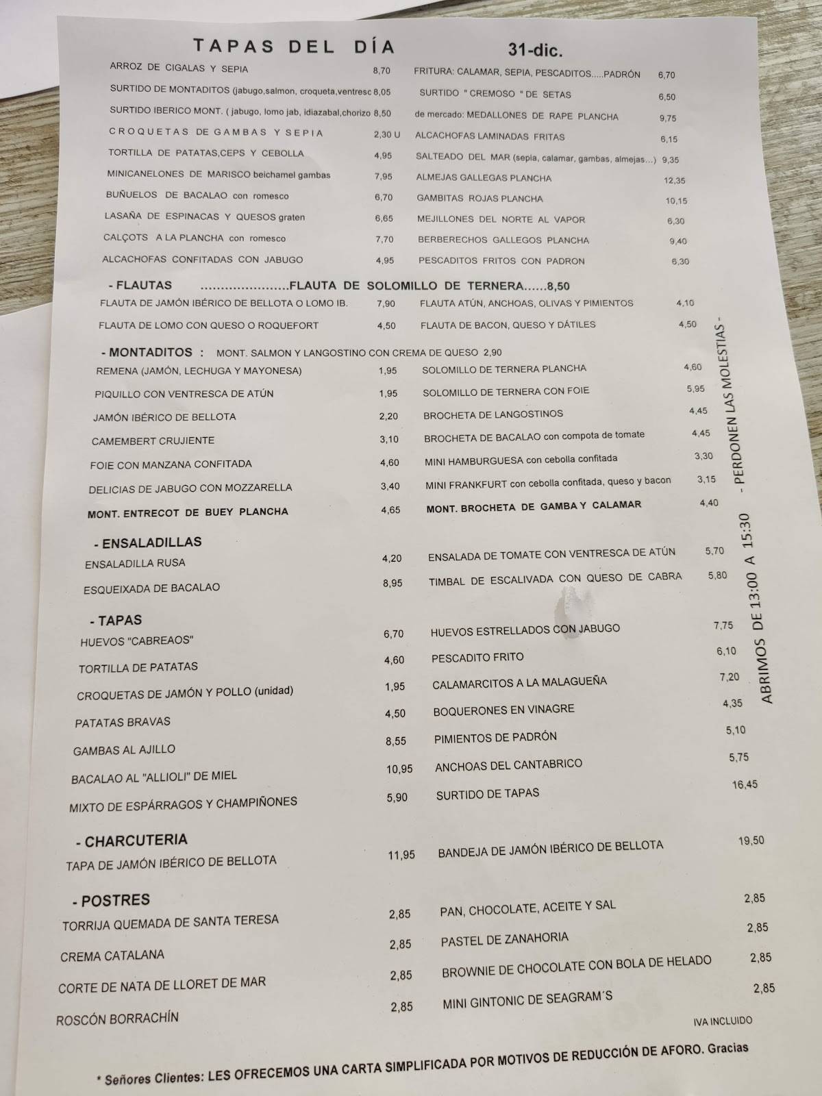 Menu at Ciutat Comtal pub & bar, Barcelona, Rambla de Catalunya