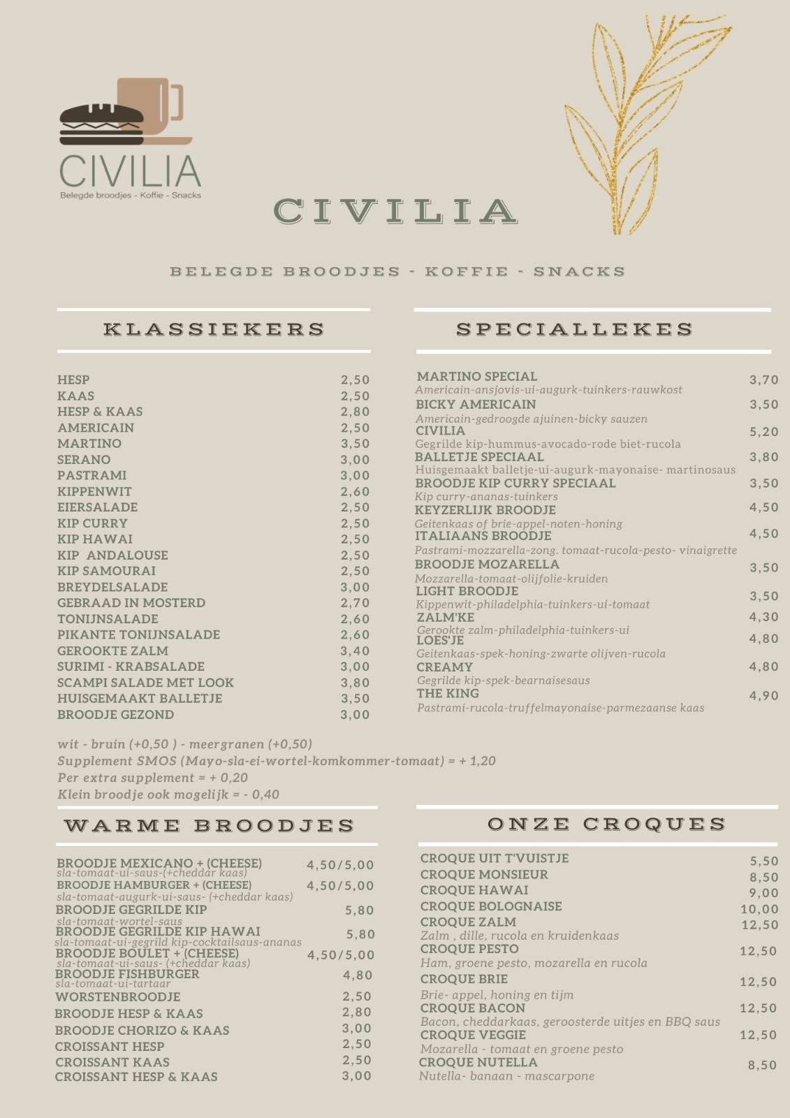 Menu at Civilia, Merchtem