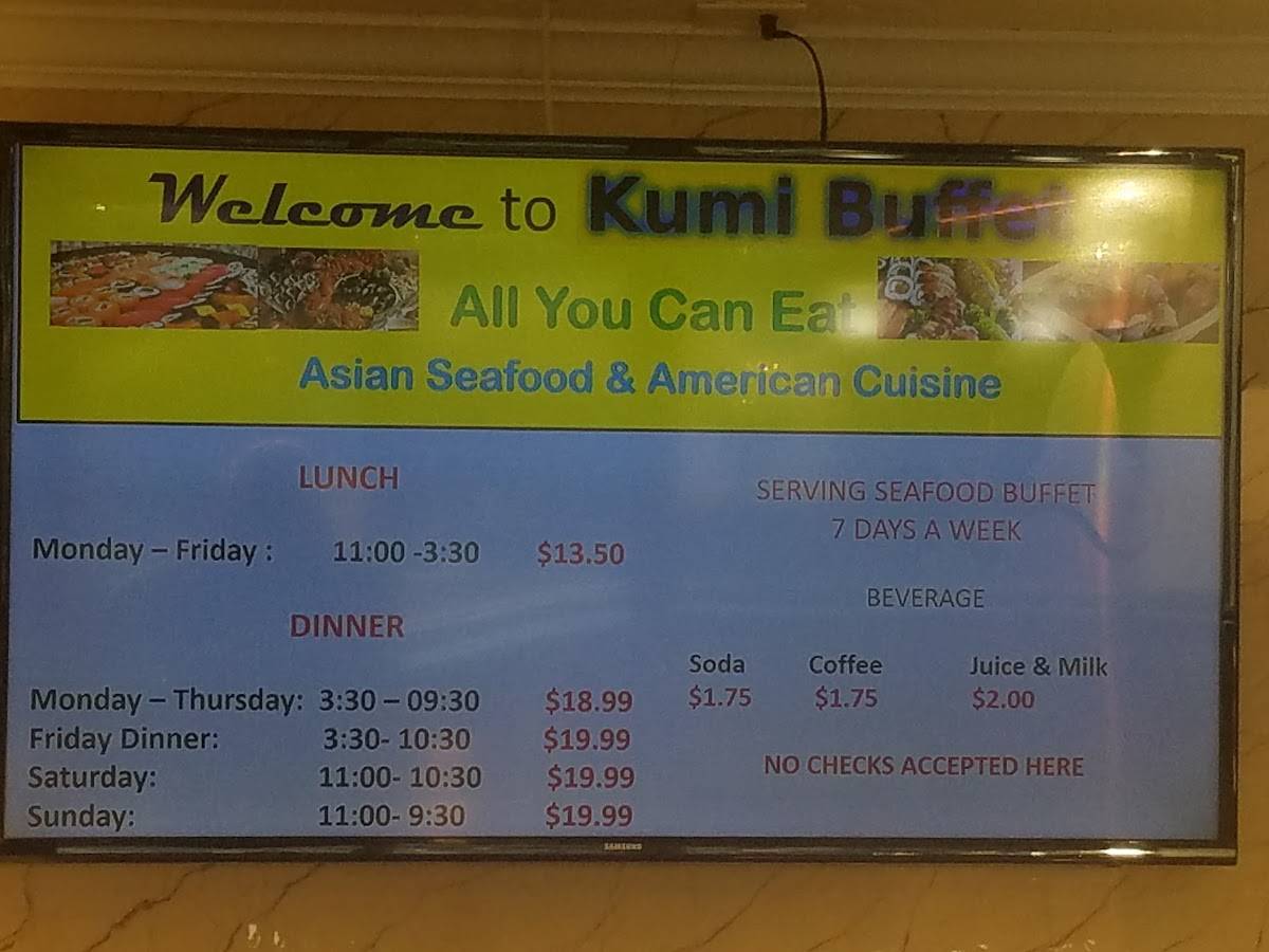 Menu at Kumi Buffet restaurant, Happy Valley