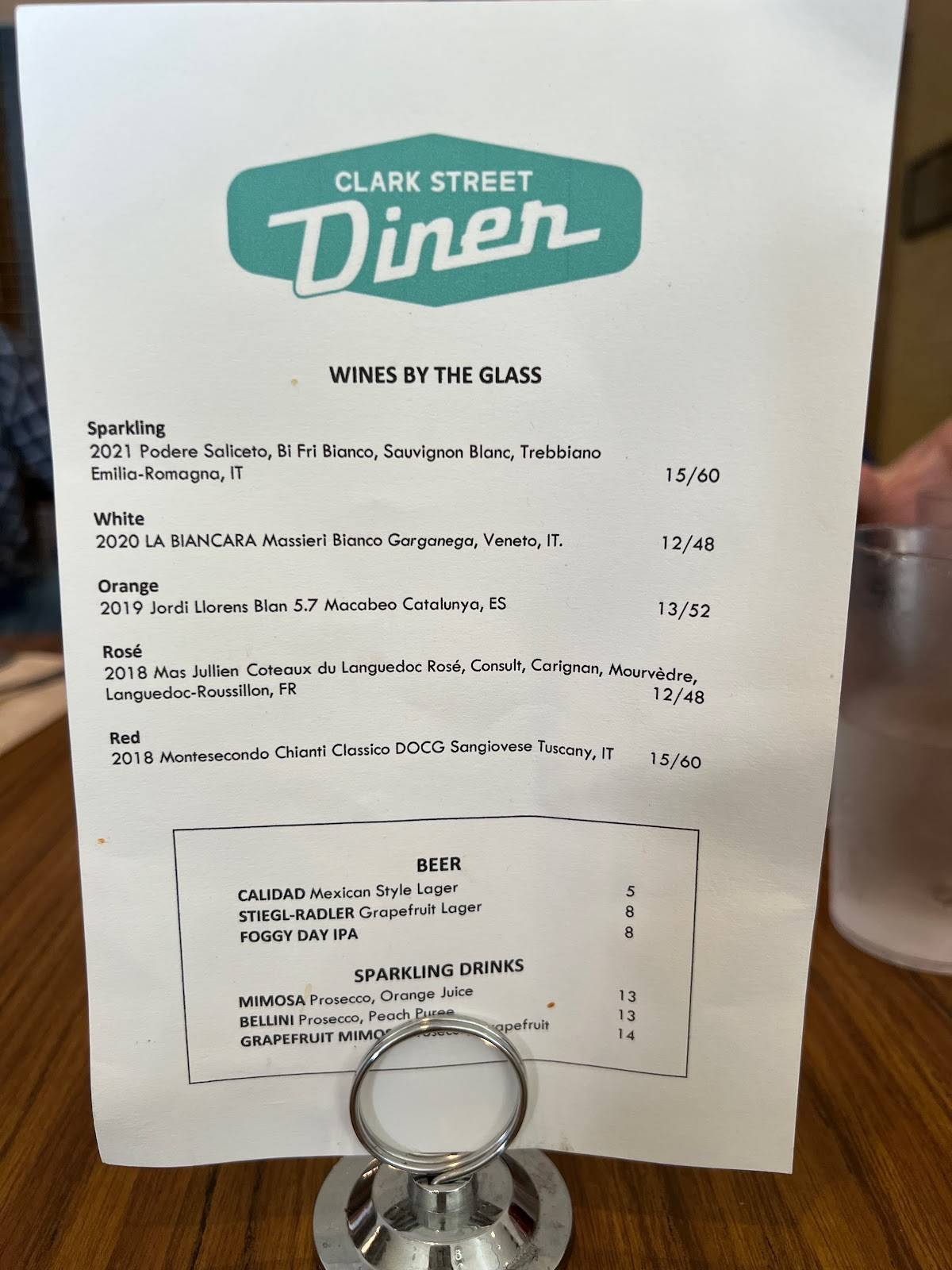 Menu at Clark Street Diner restaurant, Los Angeles