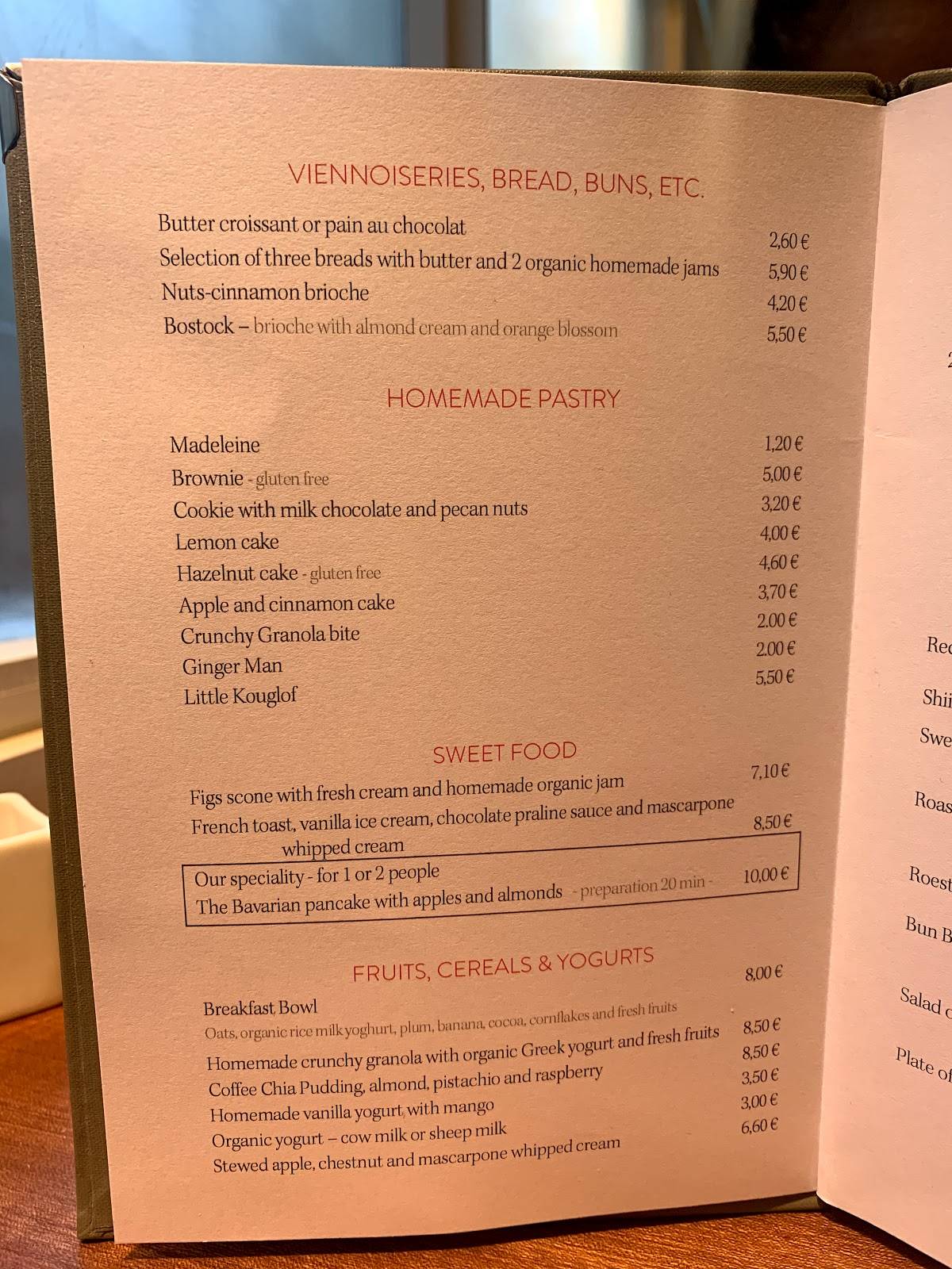Menu at Claus - Palais-Royal cafe, Paris, 14 Rue Jean-Jacques Rousseau