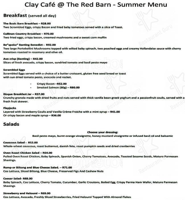 Menu at Create Red Barn - Irene, Olifantsfontein, 7 Nelson Road
