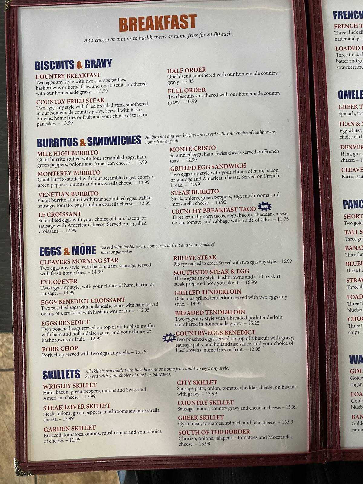 Menu at Cleavers Chicago Style Flavor restaurant, Evansville