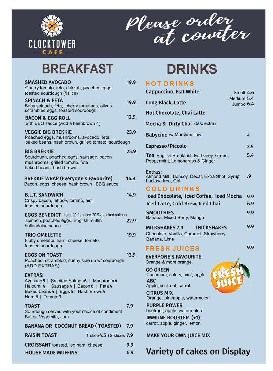 Menu at Clocktower CateringCafe, Hamilton