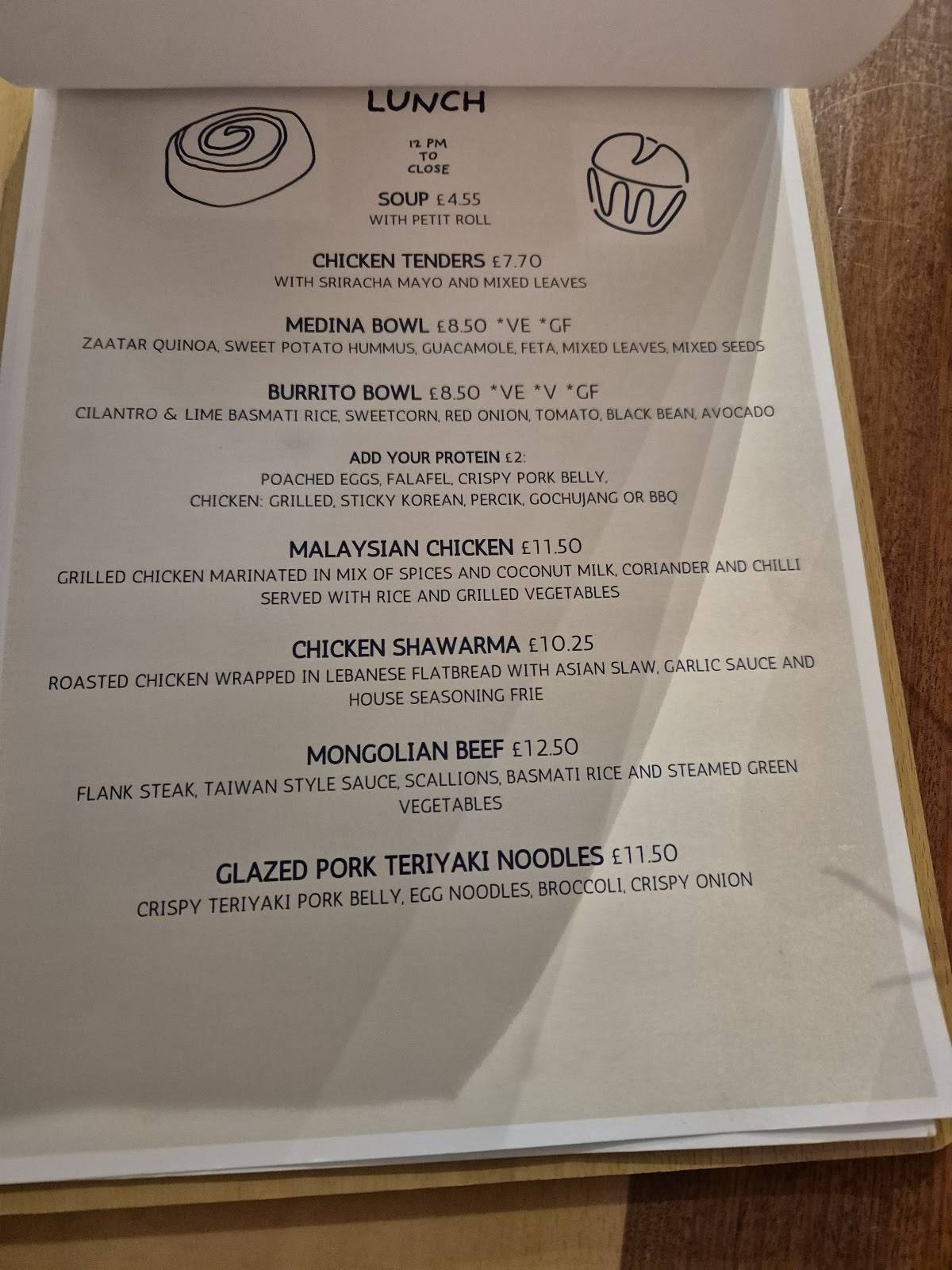 Menu at Cloud Cafe, Glasgow