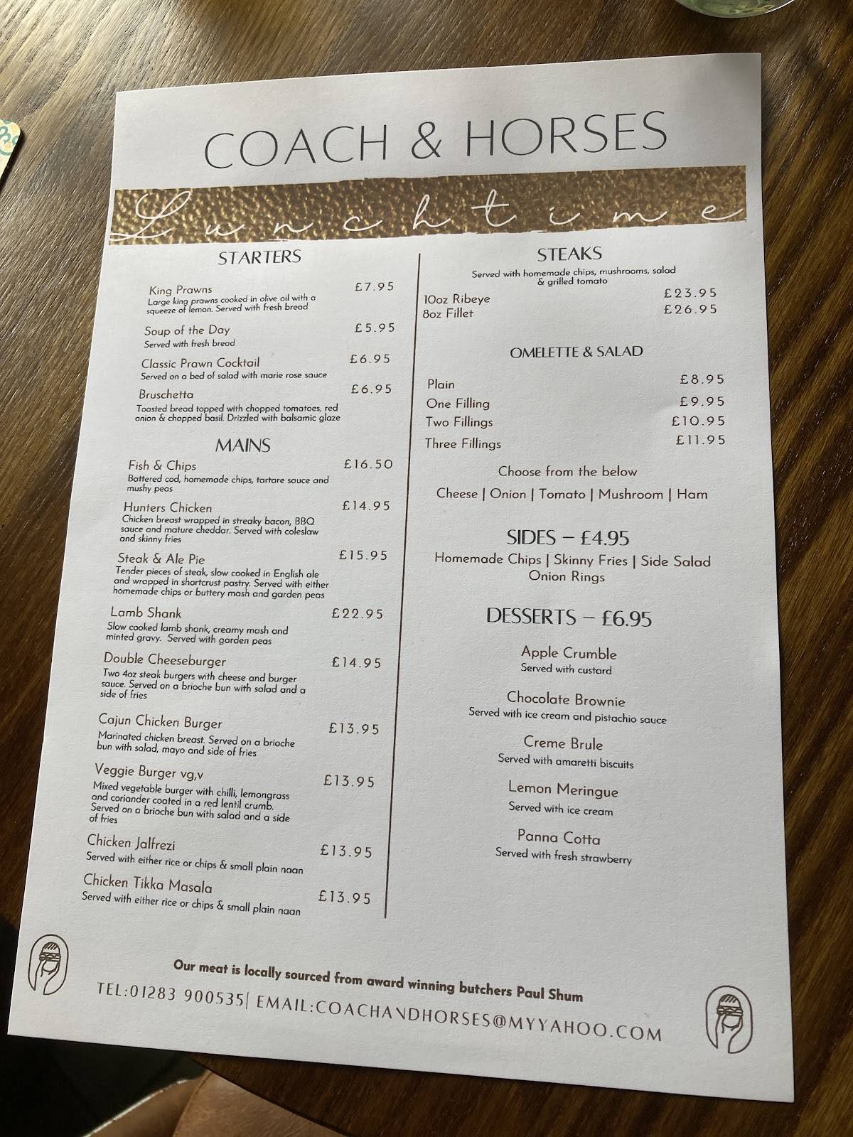 Menu at Coach & Horses pub & bar, Abbots Bromley