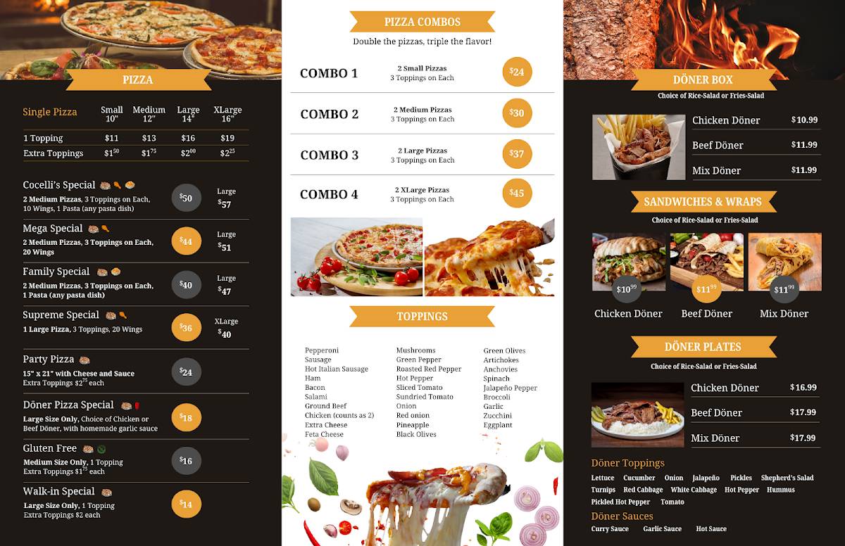 Menu at Cocelli Pizza pizzeria, East Gwillimbury