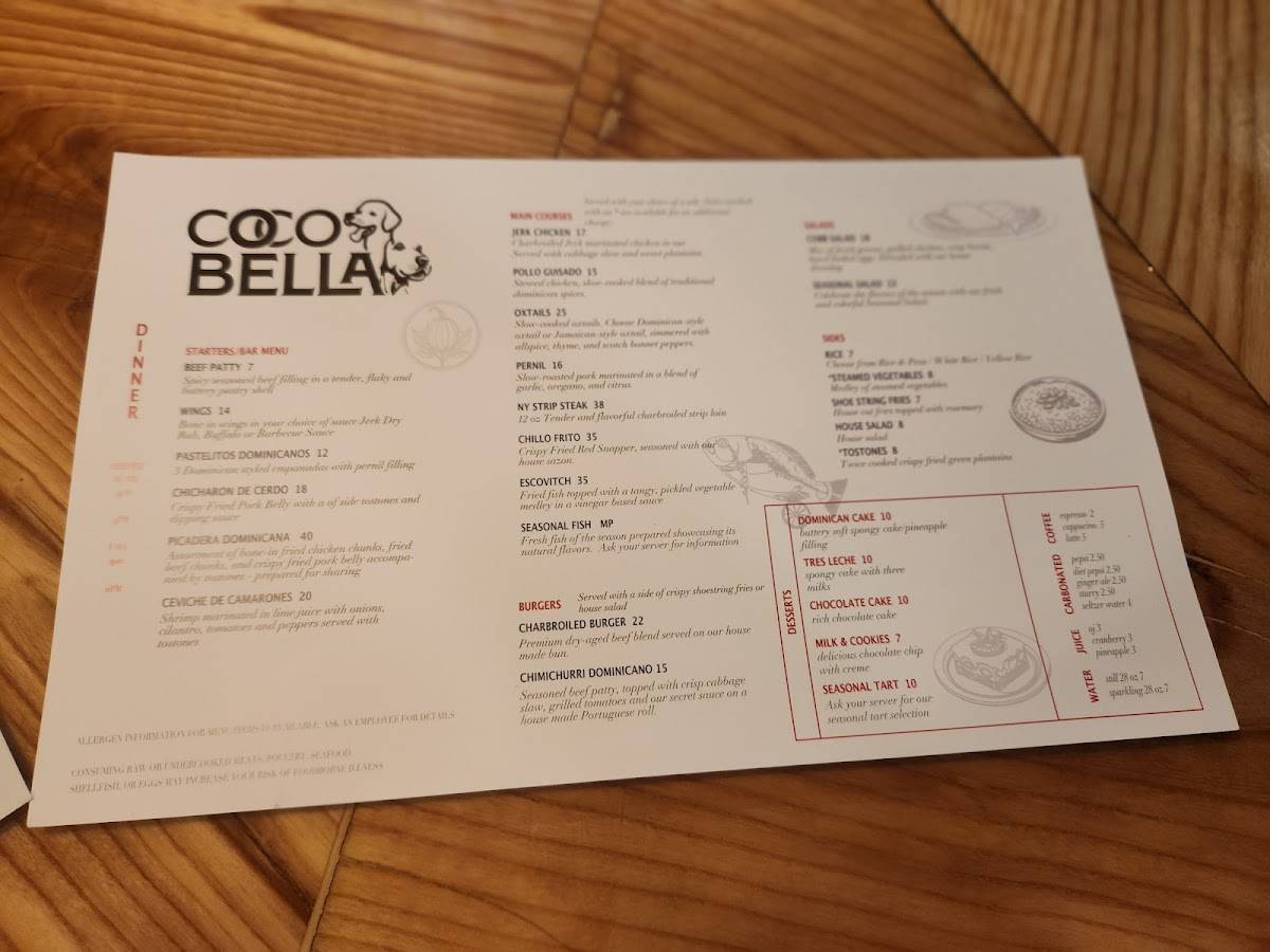 Menu at Coco Bella pub & bar, Hopewell Junction
