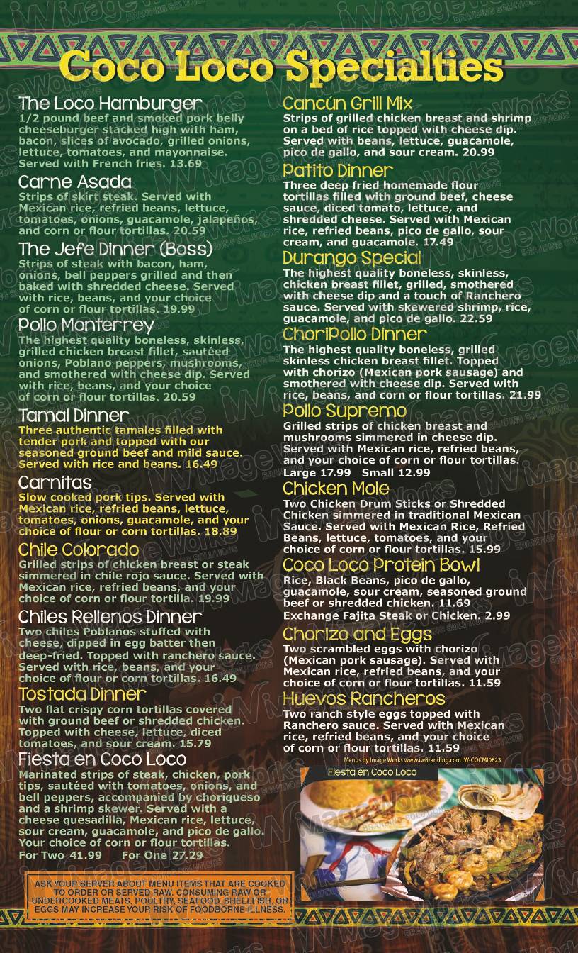 Menu at Coco Loco Mexican Grill & Bar, Bay City, 201 N Euclid Ave