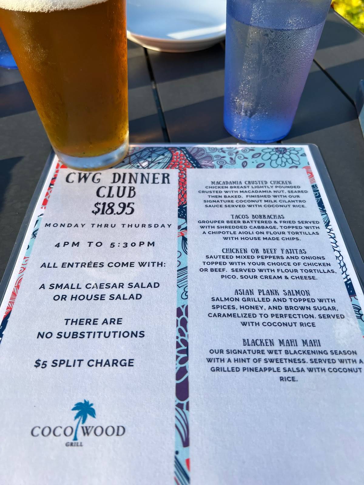 Menu at Coco Wood Grill restaurant, Redington Shores