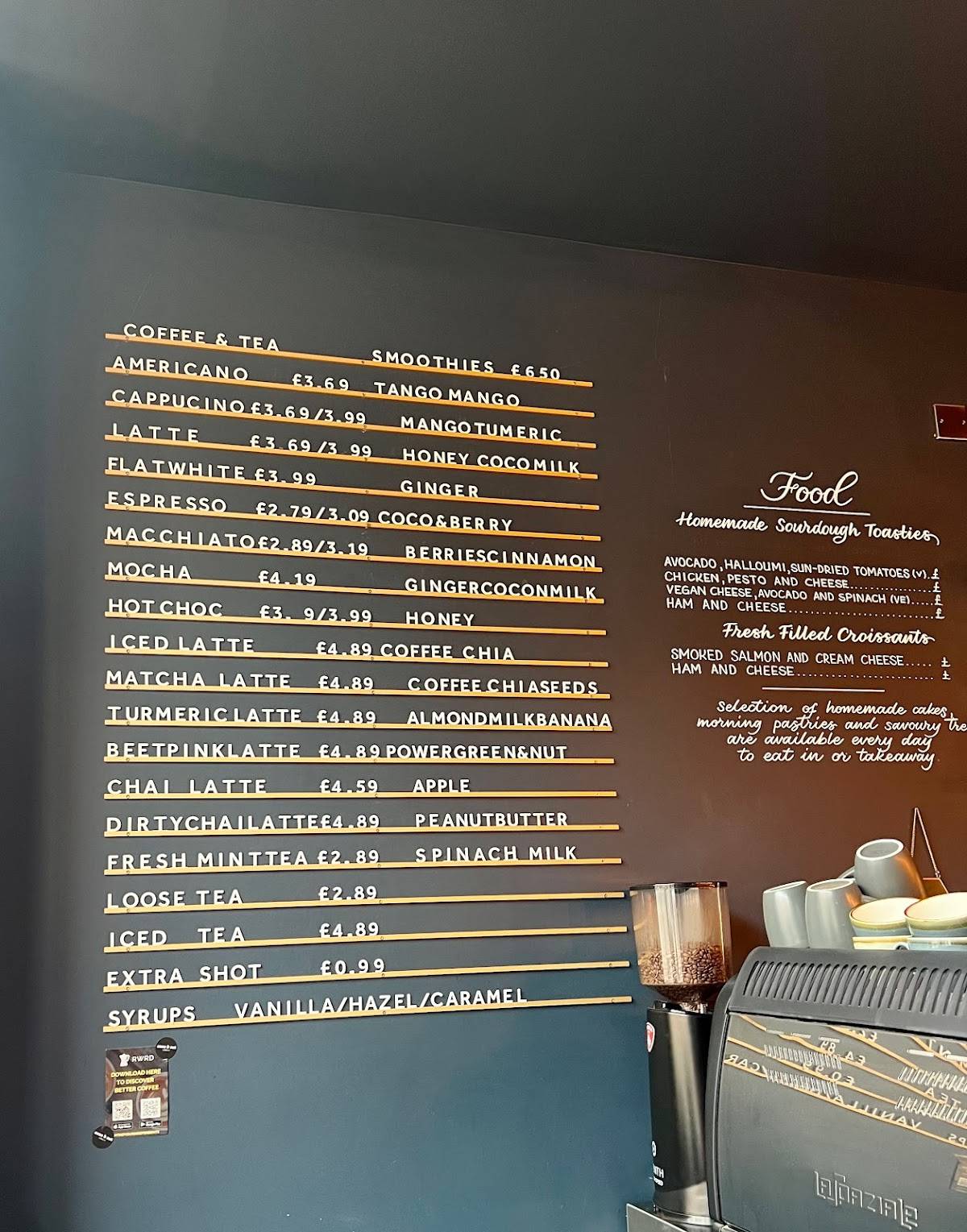 Carta del café Coco & Nut Coffee Co Victoria, Londres