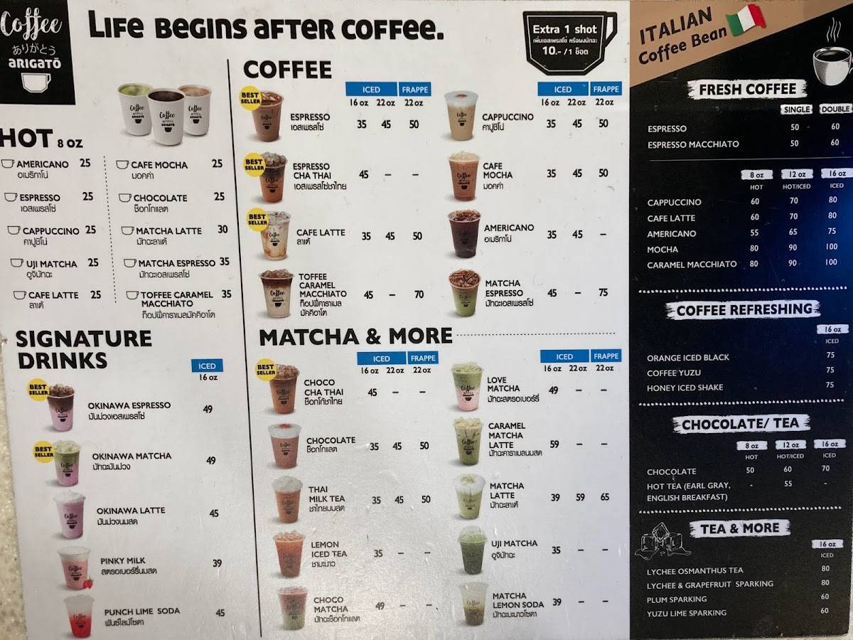 Menu at Coffee Arigato # Tops Central Ladprao restaurant, Bangkok