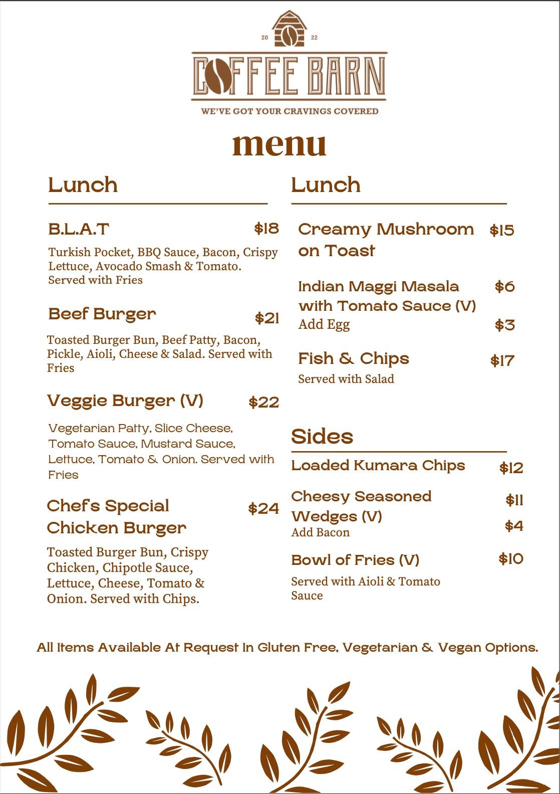Menu at Coffee Barn Cambridge, Cambridge
