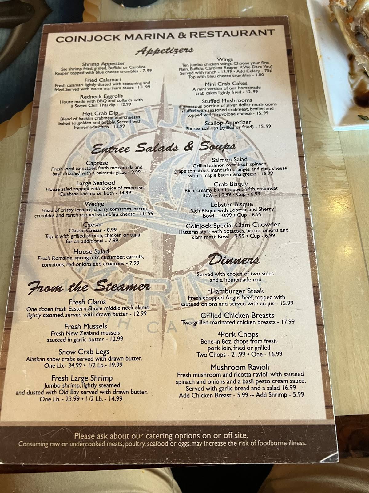 Menu at Coinjock Marina Restaurant, Coinjock