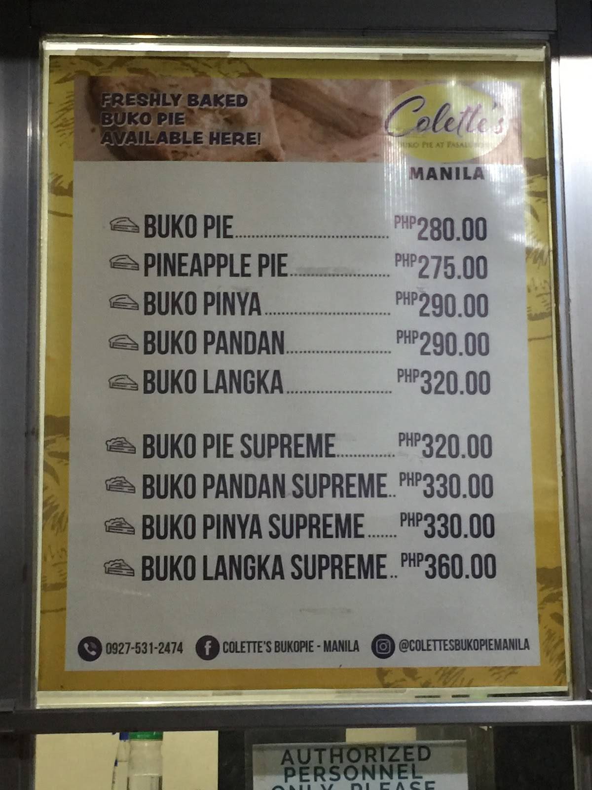 Menu at Colette’s Bukopie Manila Congressional, Quezon City