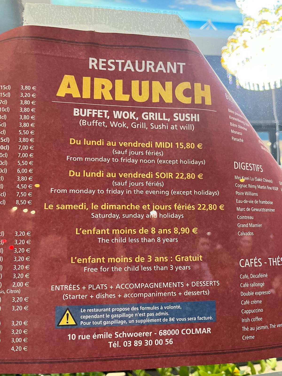 Menu au Airlunch Buffet Wok Grill À Volonté restaurant, Colmar
