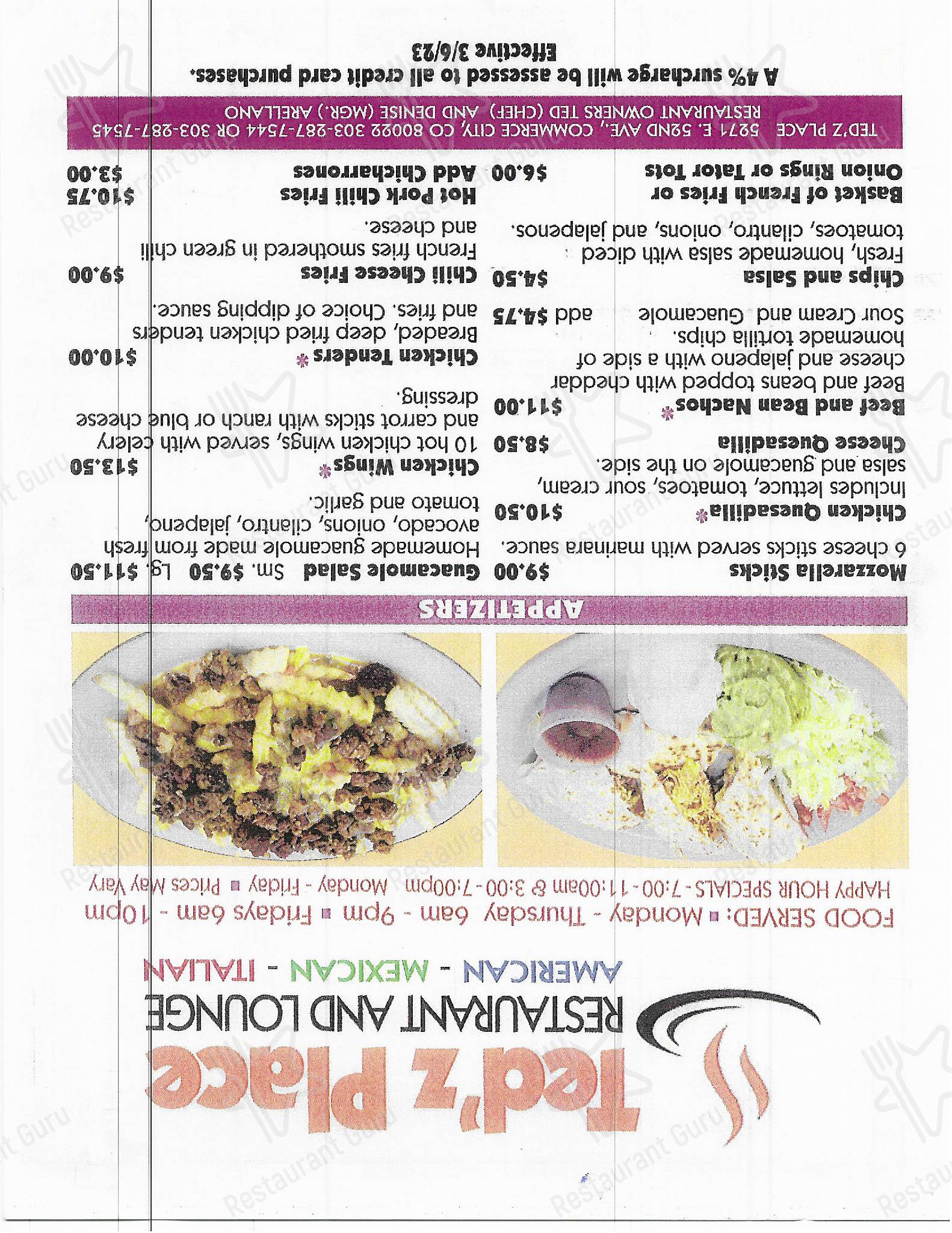 Menu at Ted'z Place Restaurant and Lounge, Commerce City