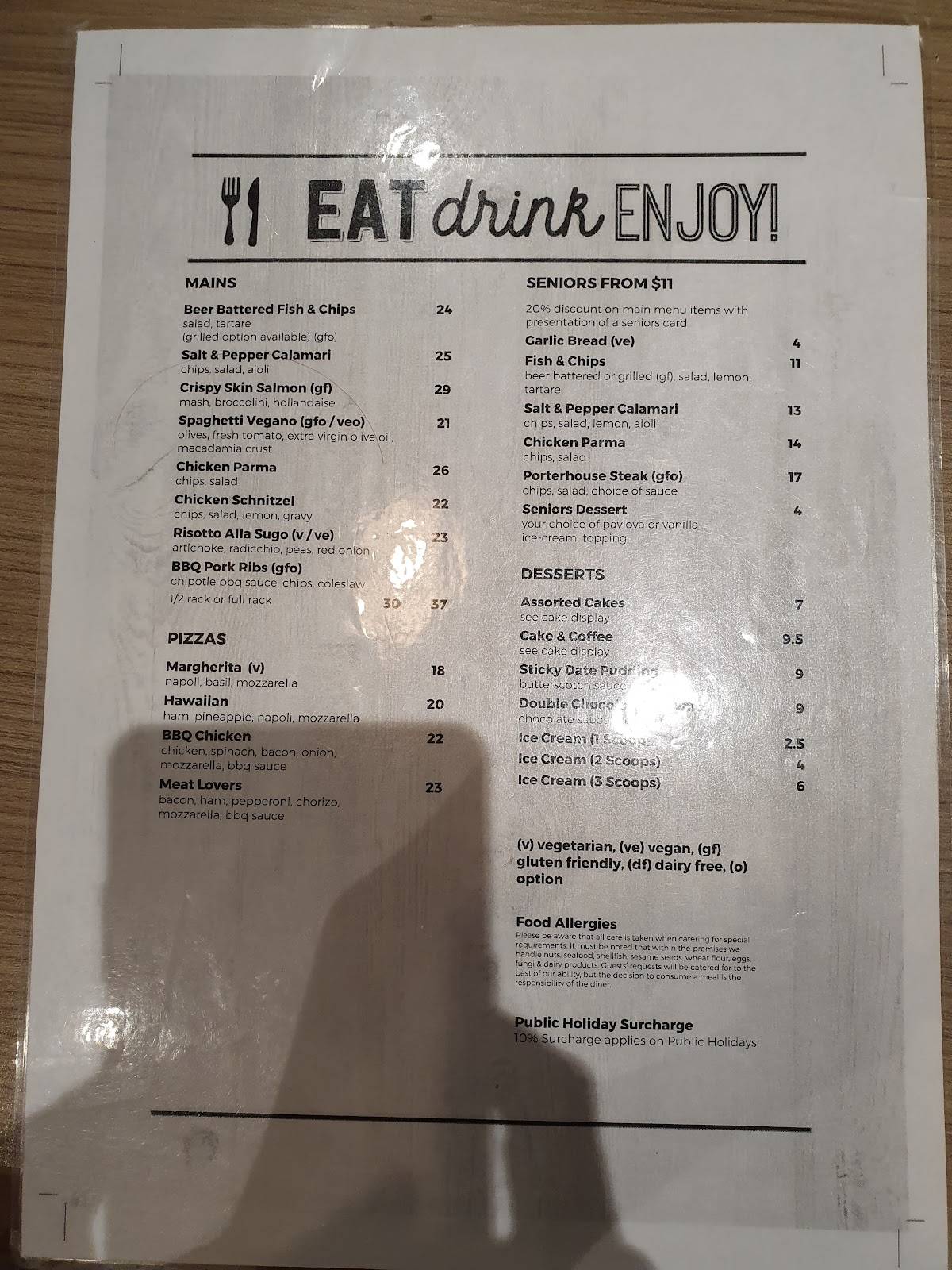 Menu at Commercial Hotel pub & bar, South Morang