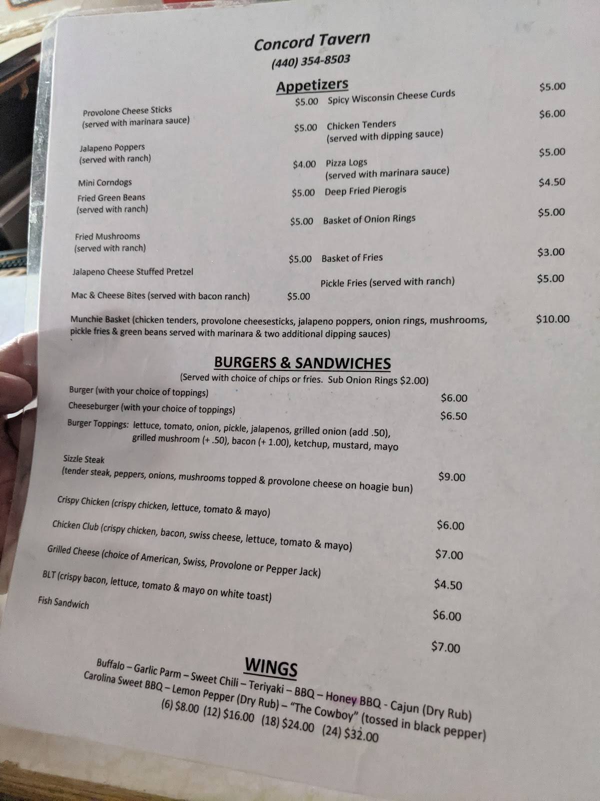 Menu at Concord Tavern pub & bar, Painesville