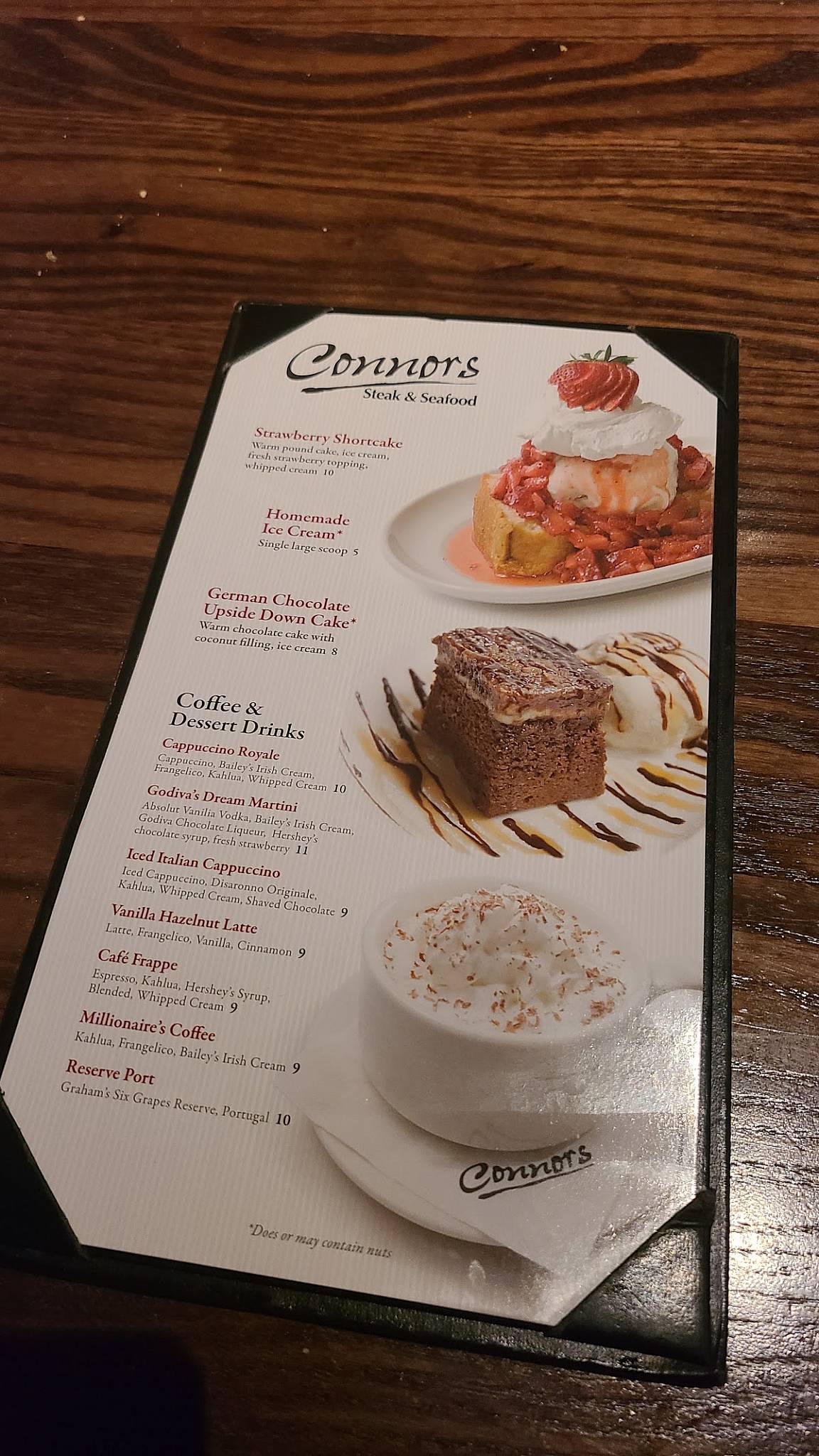 Menu at Connors Steak & Seafood steakhouse, Sarasota