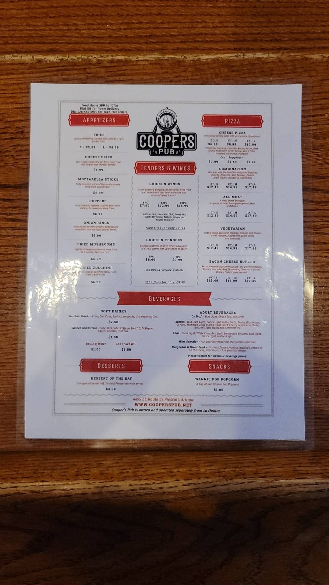 Menu at Coopers Pub, Prescott, AZ-69