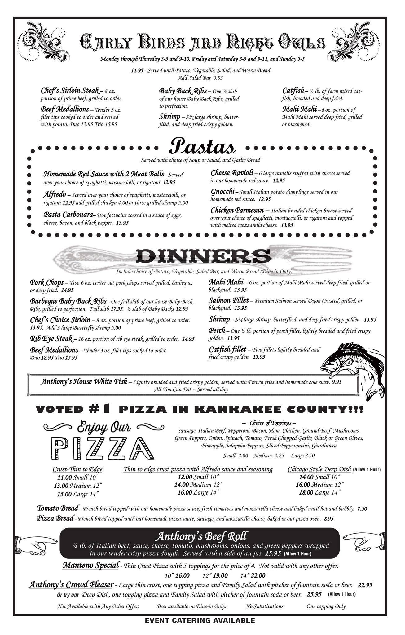 Menu at Copelands Bar and Grill, Manteno