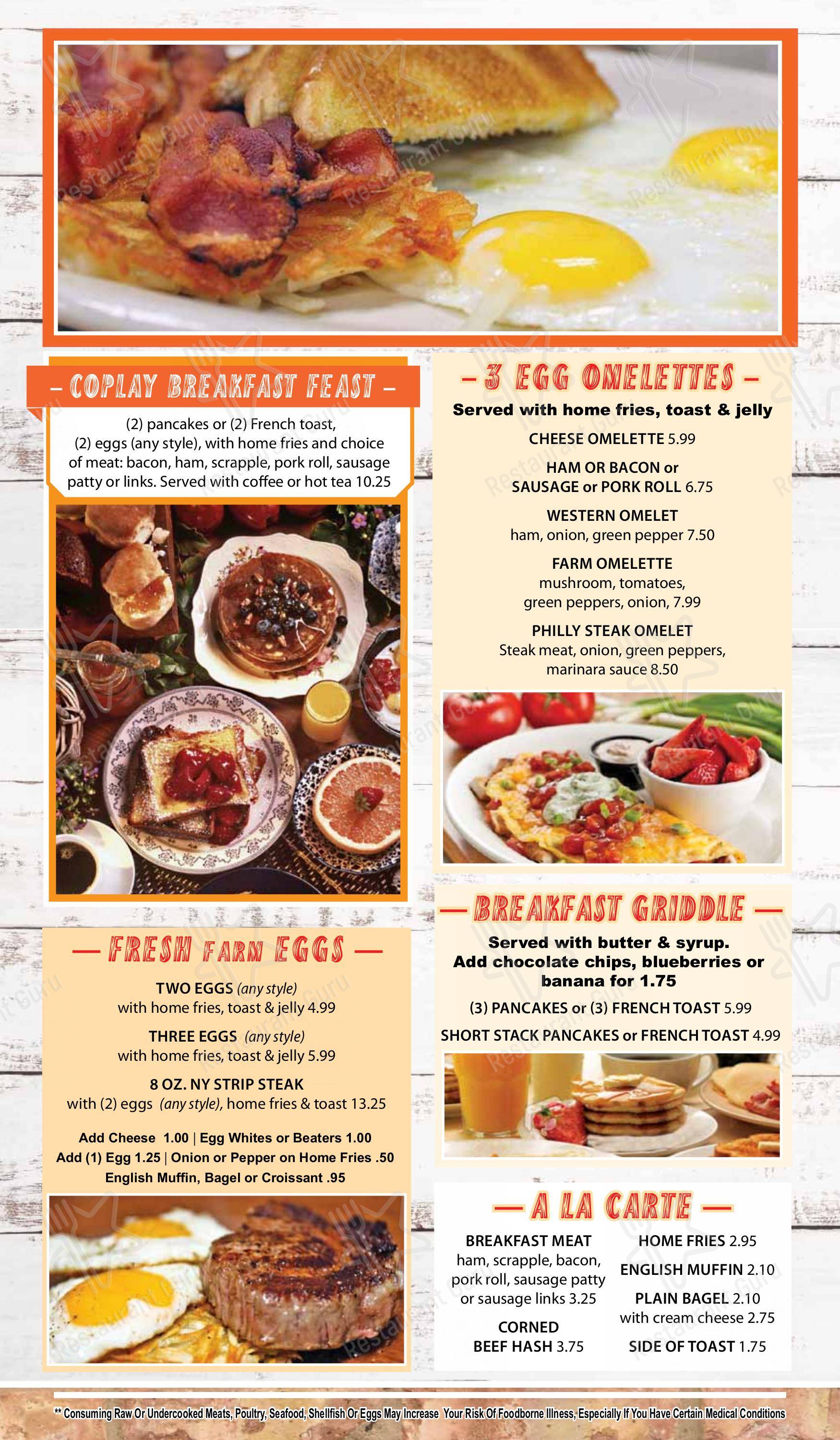 Menu at Coplay Eatery restaurant, Coplay
