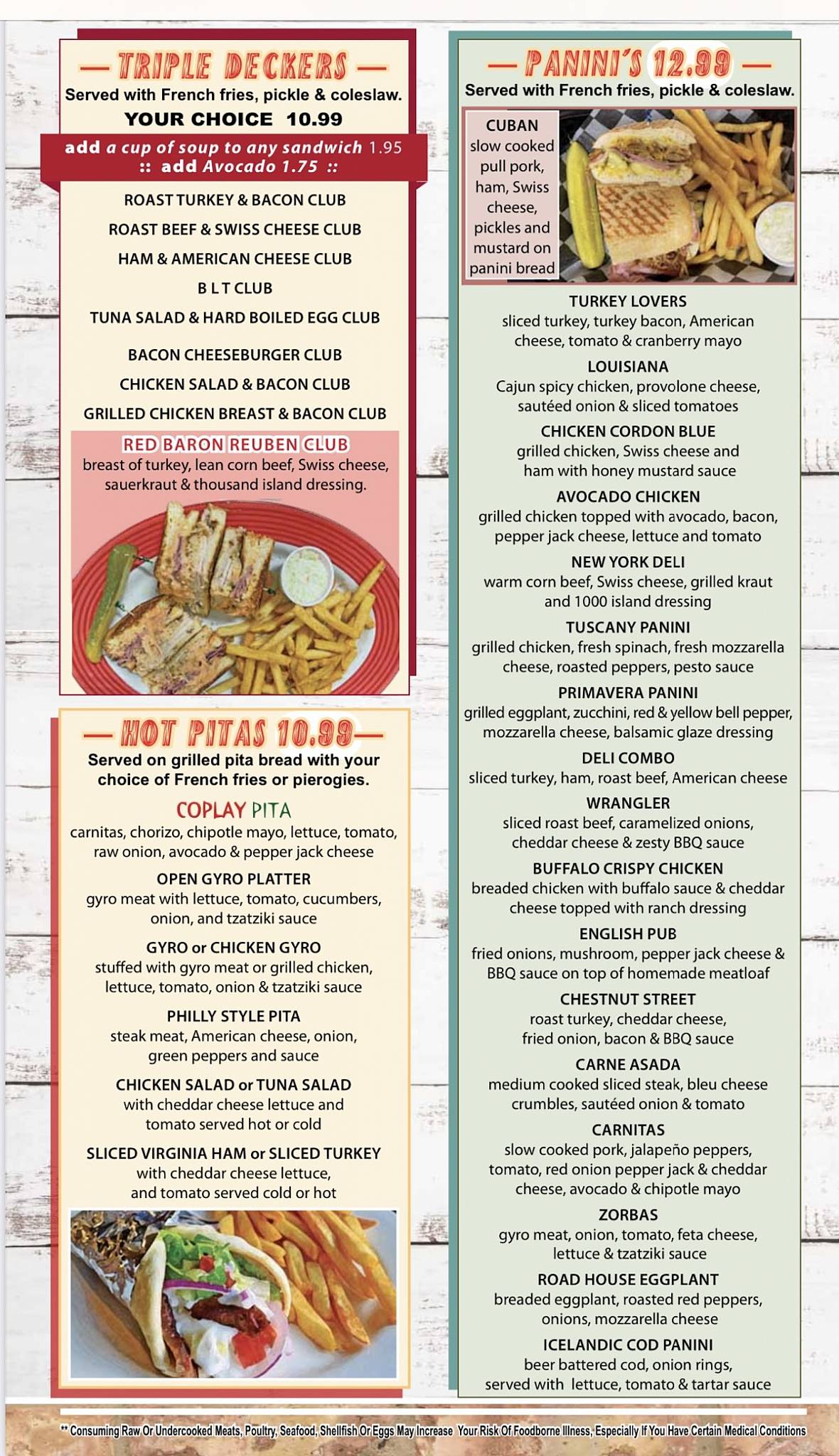 Menu at Coplay Eatery restaurant, Coplay