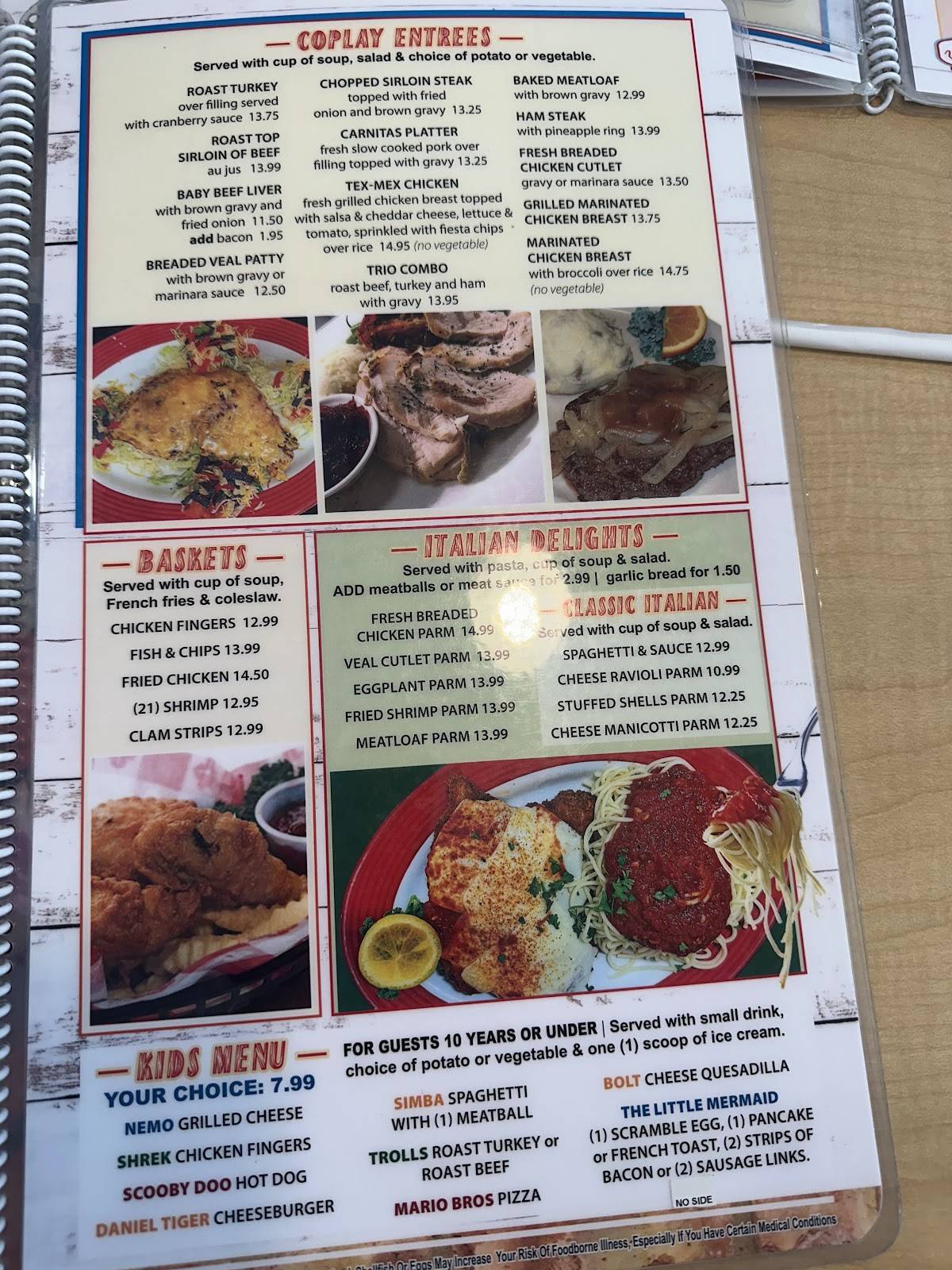Menu at Coplay Eatery restaurant, Coplay