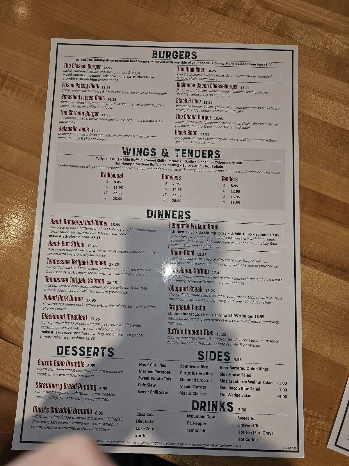 Menu at Copper Blue restaurant, Milford