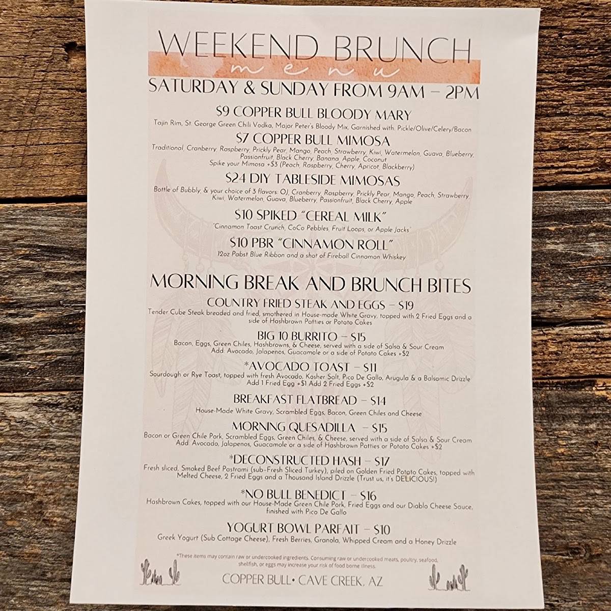 Menu at Copper Bull pub & bar, Cave Creek