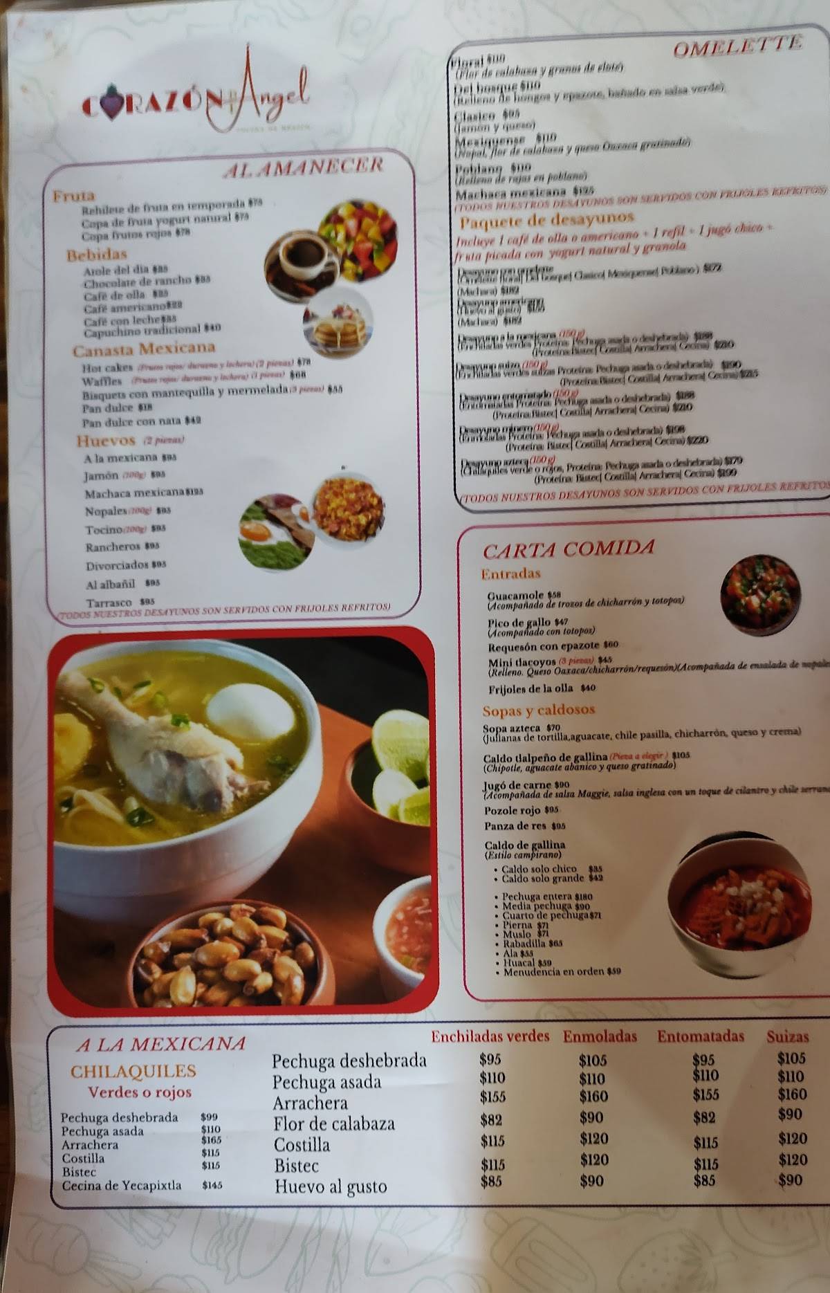 Menu at Corazón de Ángel restaurant, Texcoco