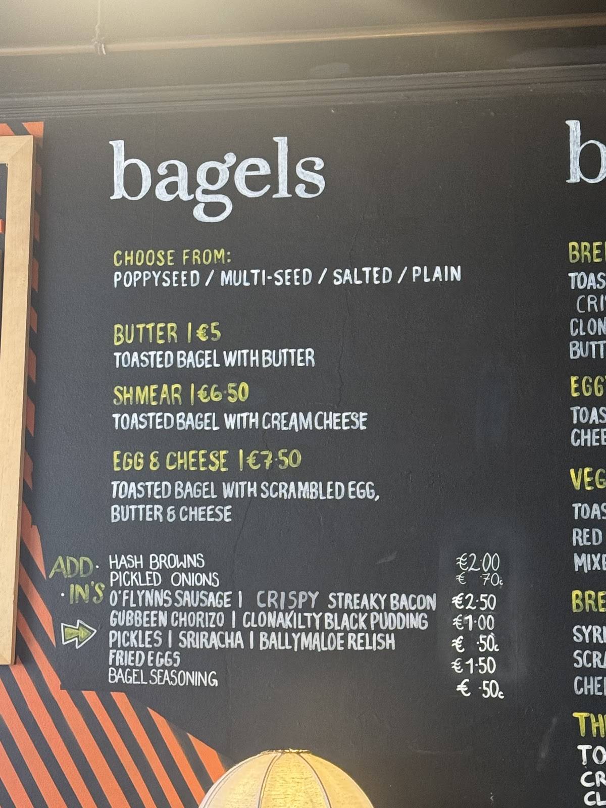 Menu at 5 Points cafe, Cork