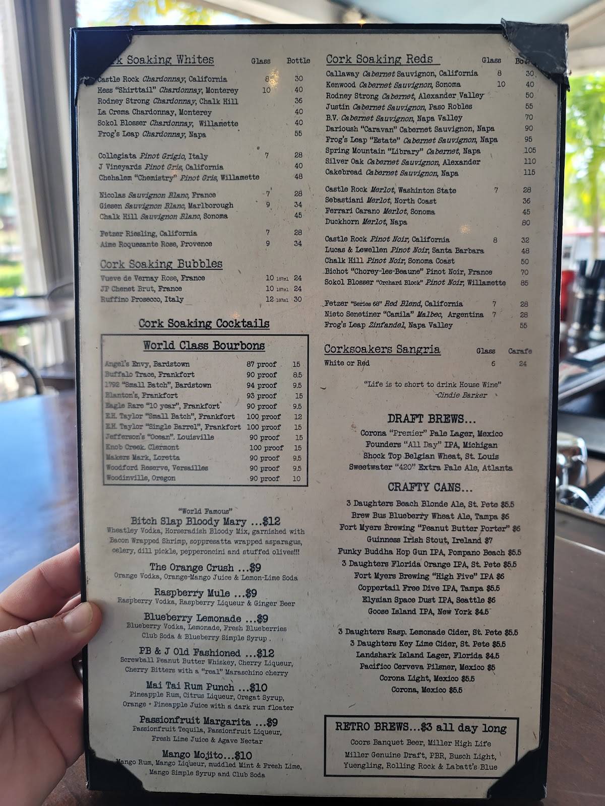 Menu at Cork Soakers Deck & Wine Bar, Cape Coral