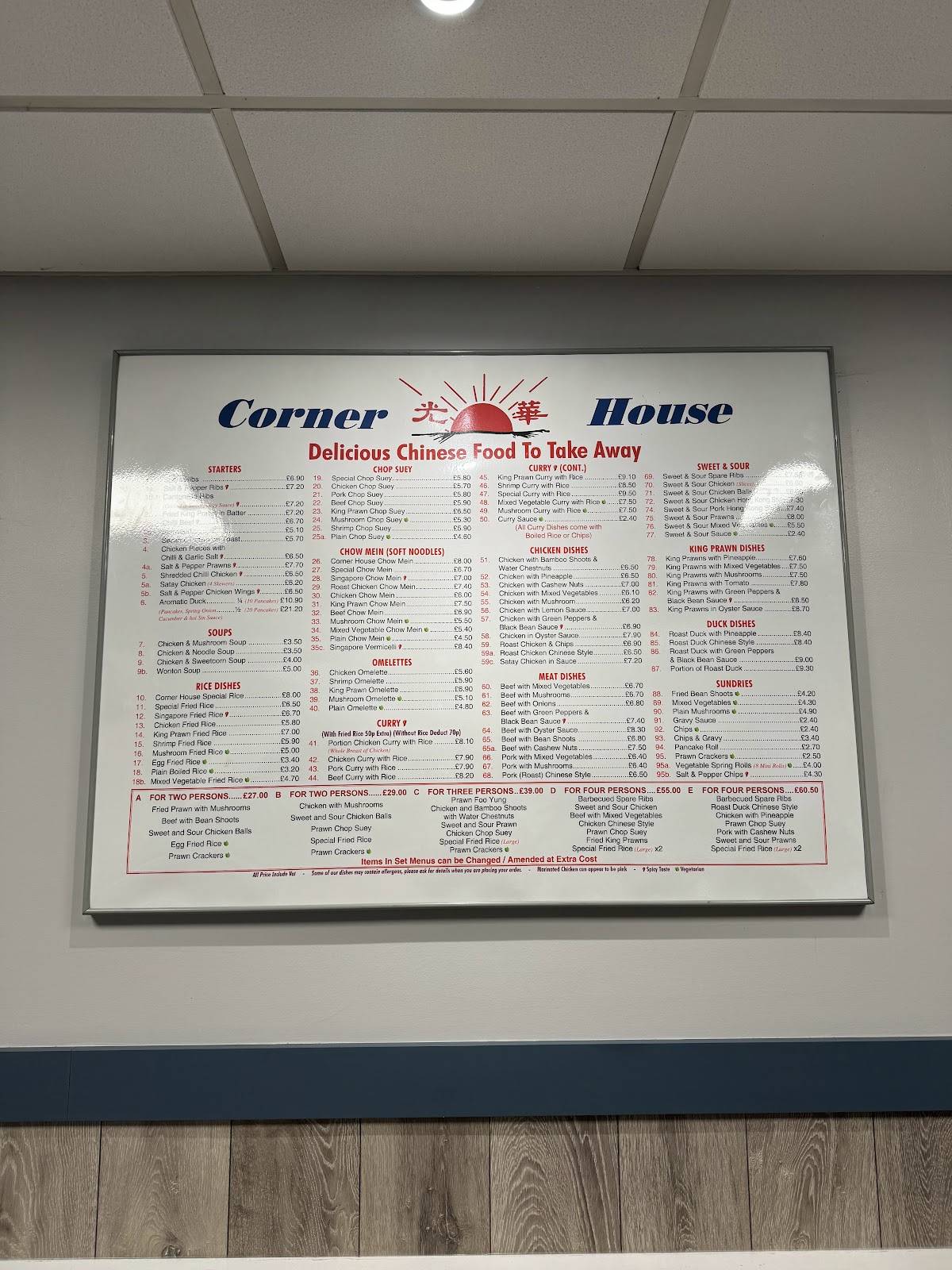 Menu at Corner House fast food, Luton
