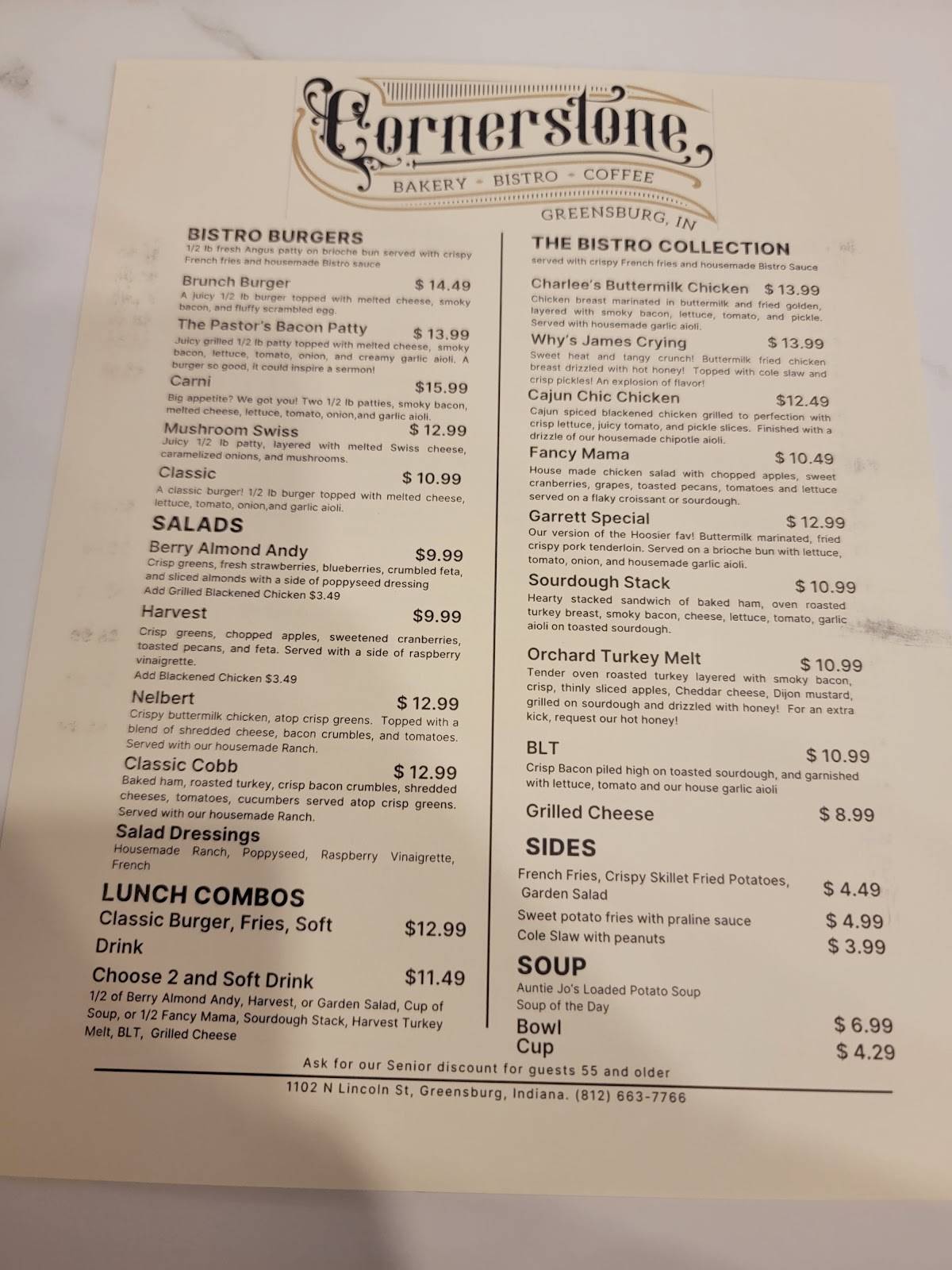 Menu at Cornerstone Bakery•Bistro•Coffee, Greensburg