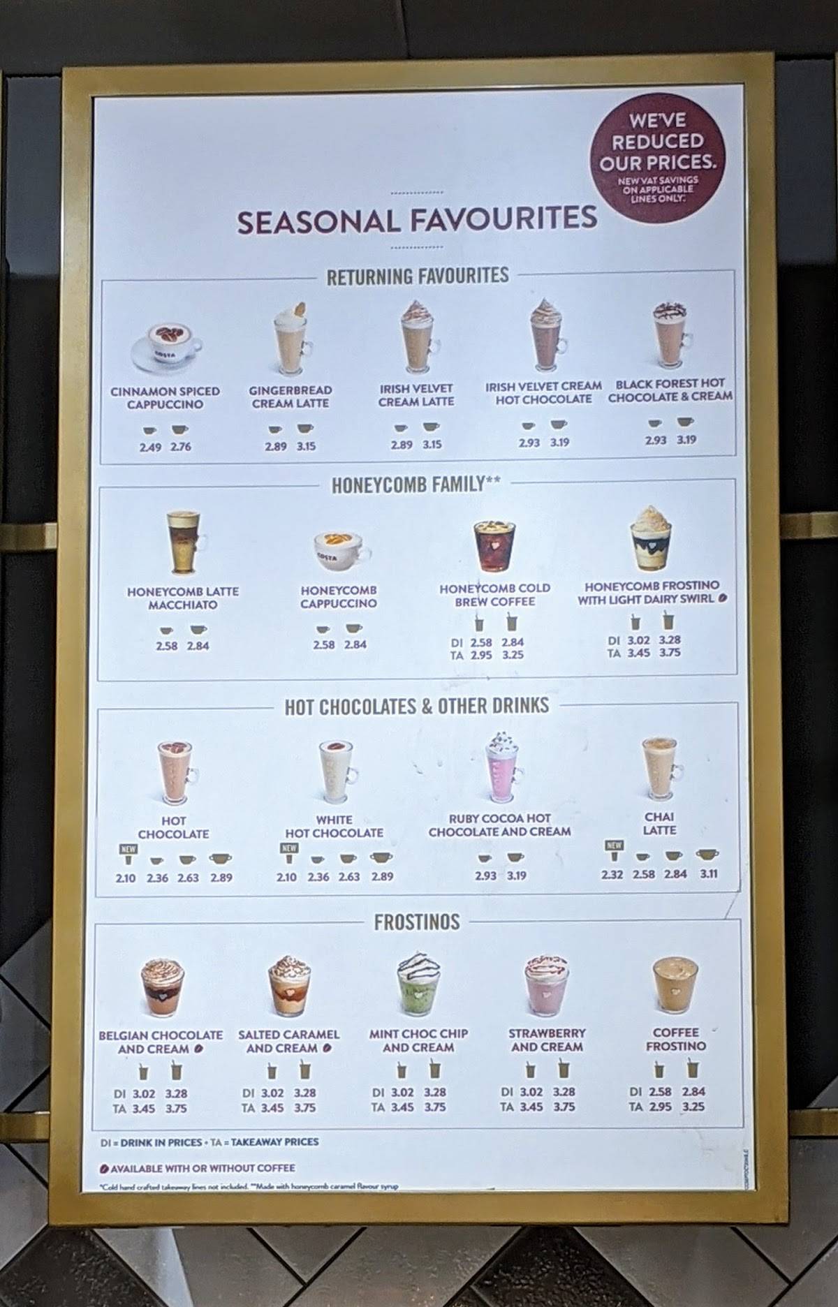 Menu at Costa Coffee, Coventry, 22