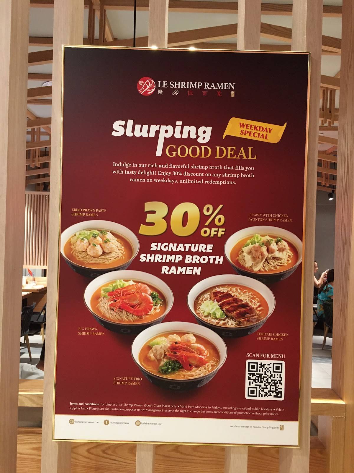 Menu at Le Shrimp Noodle Bar (South Coast Plaza), Costa Mesa, 3333 ...