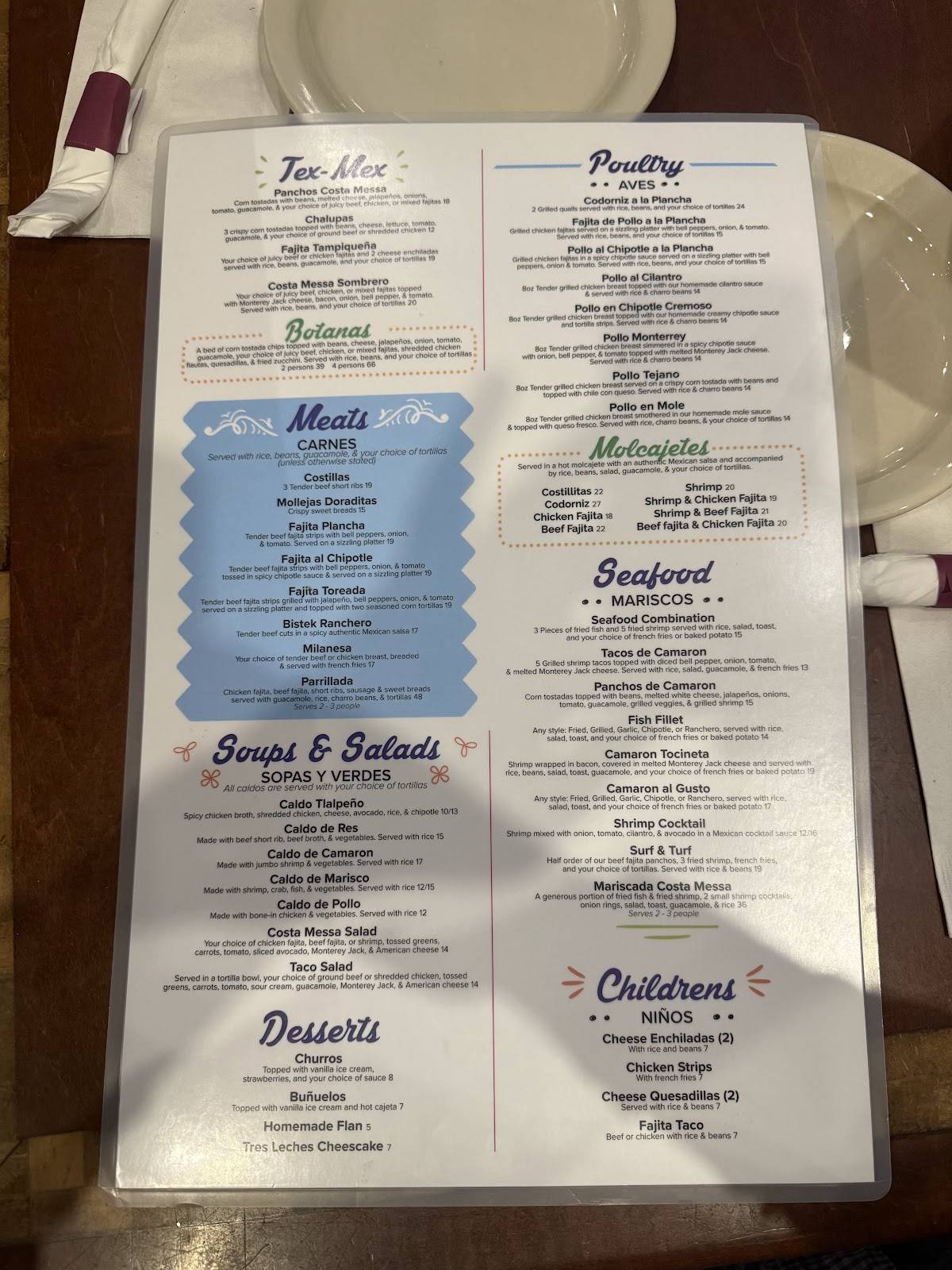 Menu at Costa Messa Restaurant South, McAllen, W Expy 83