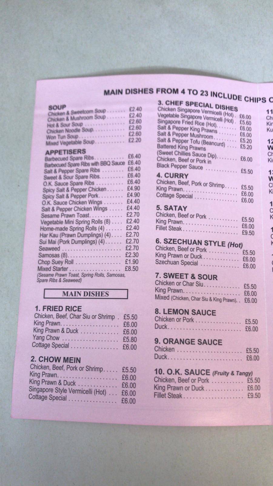 Menu at Cottage Chippy fast food, Manchester, 22 Reddish Ln