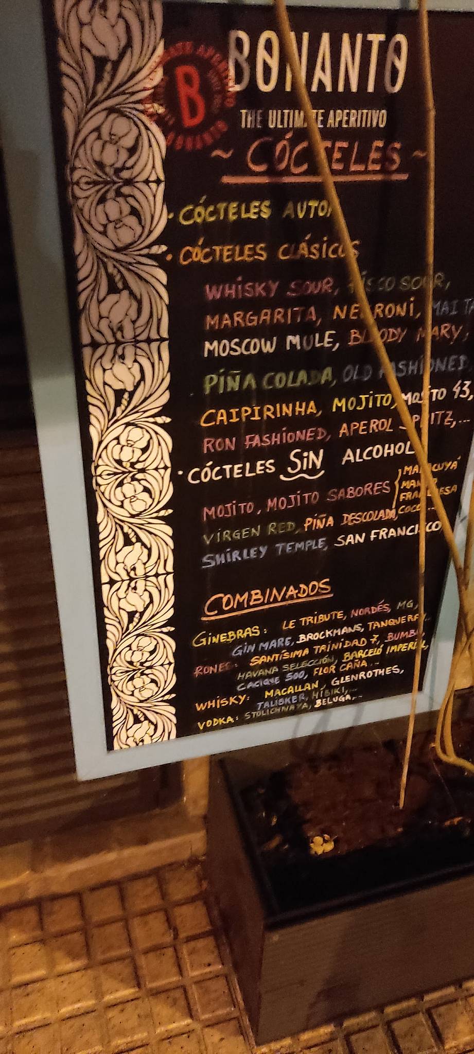 Menu at Cotton Club, A Coruña