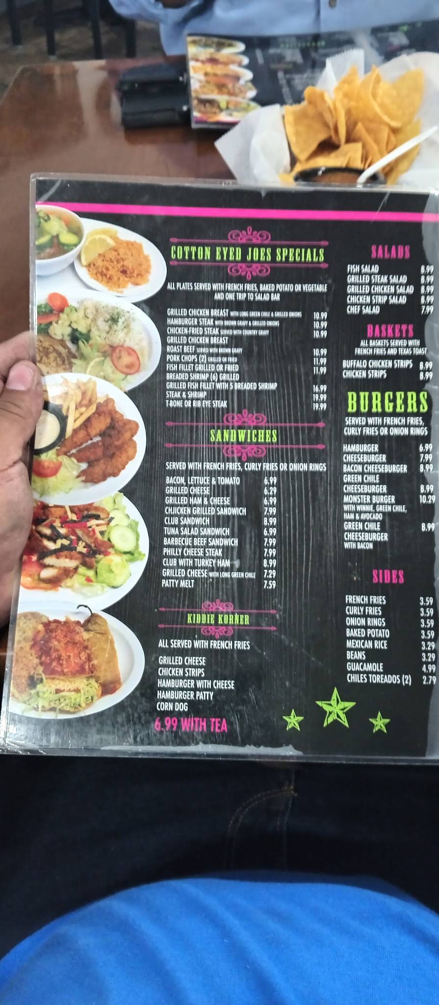 Menu at Cotton Eyed Joe's Restaurant, Clint