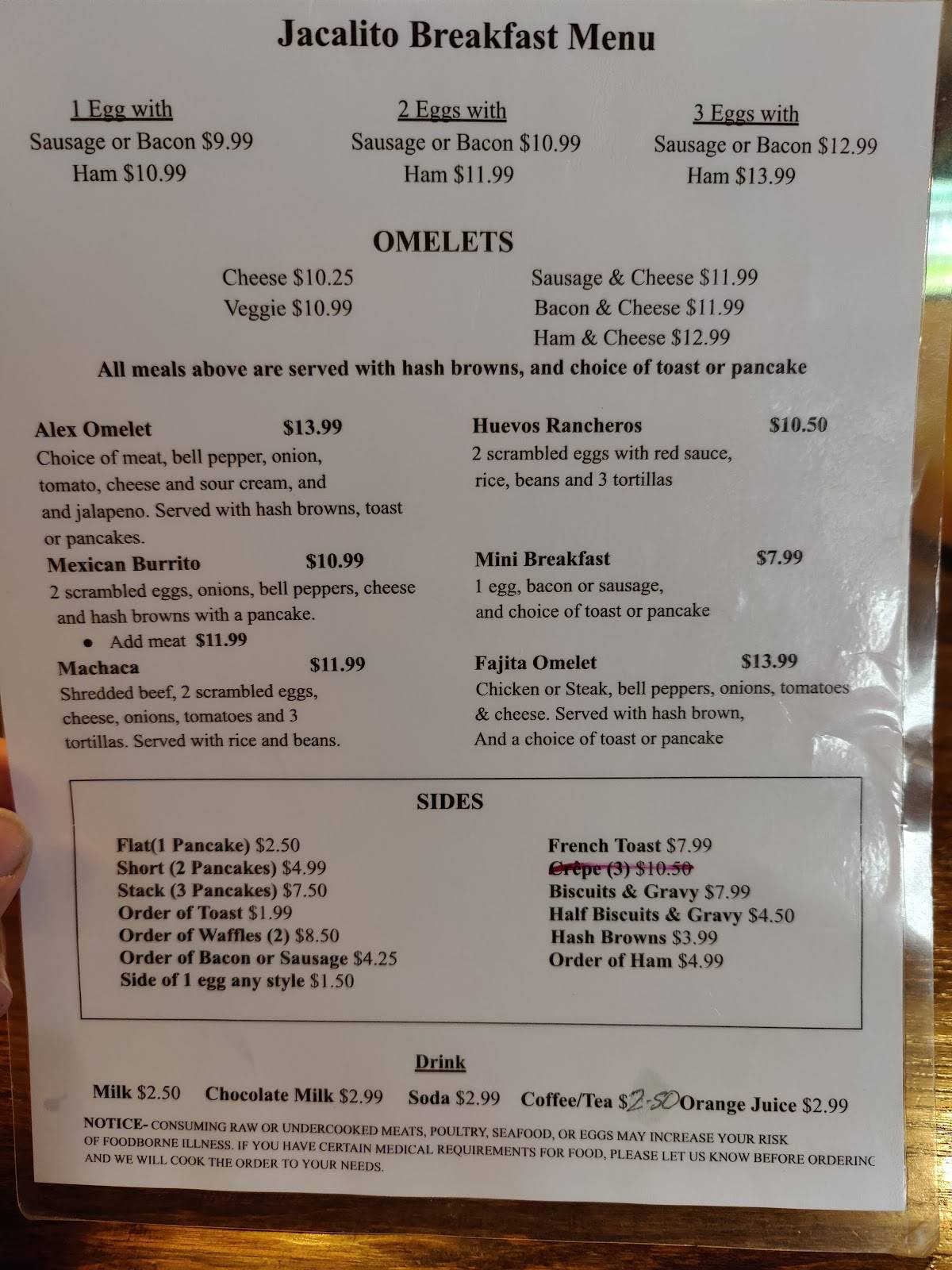 Menu at Jacalito Mexican Restaurant, Strong City