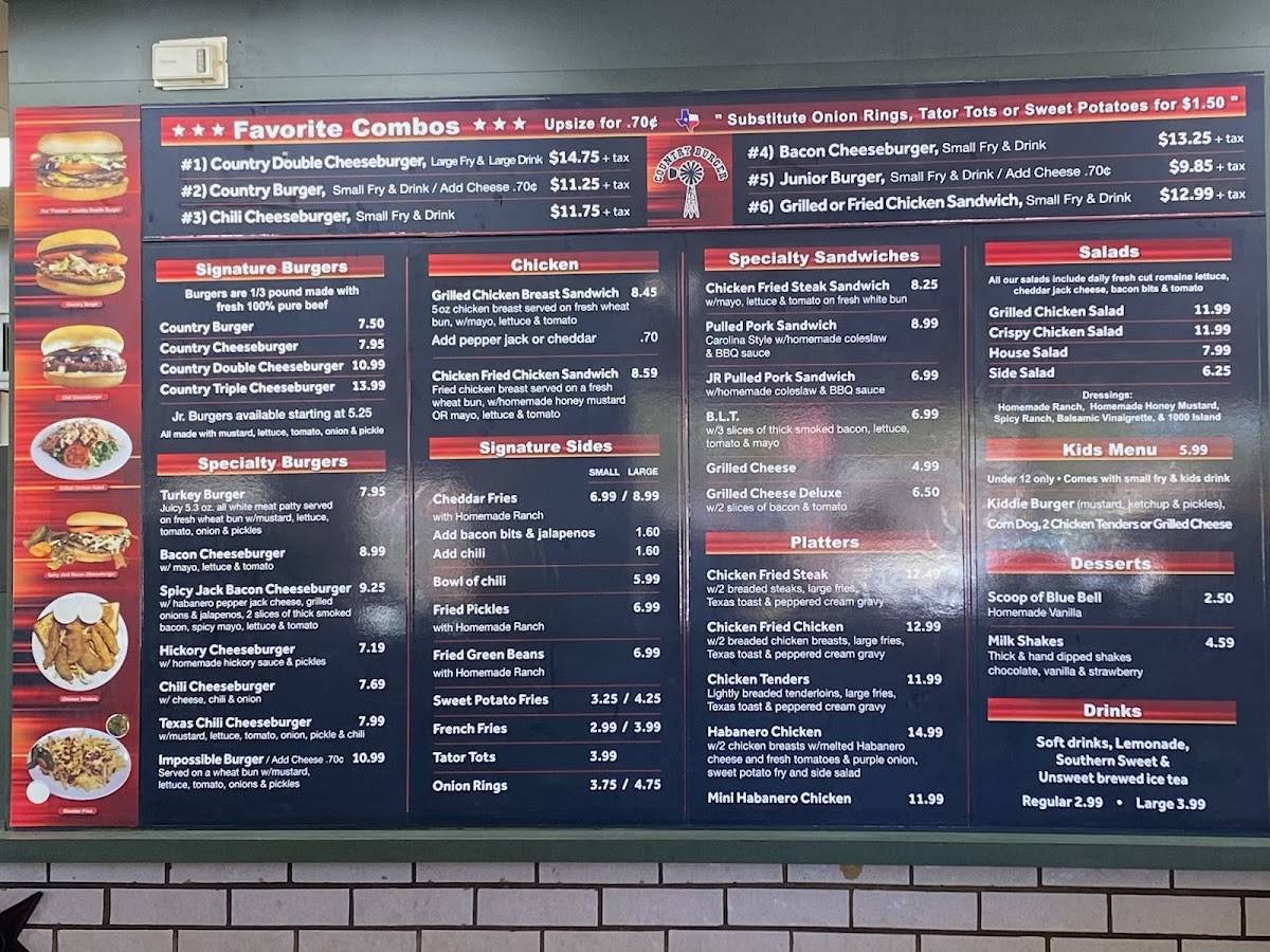 Menu at Country Burger restaurant, Plano, 14th St