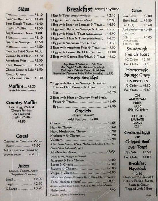 Menu at Country Cupboard restaurant, Streator, 124 S Vermillion St