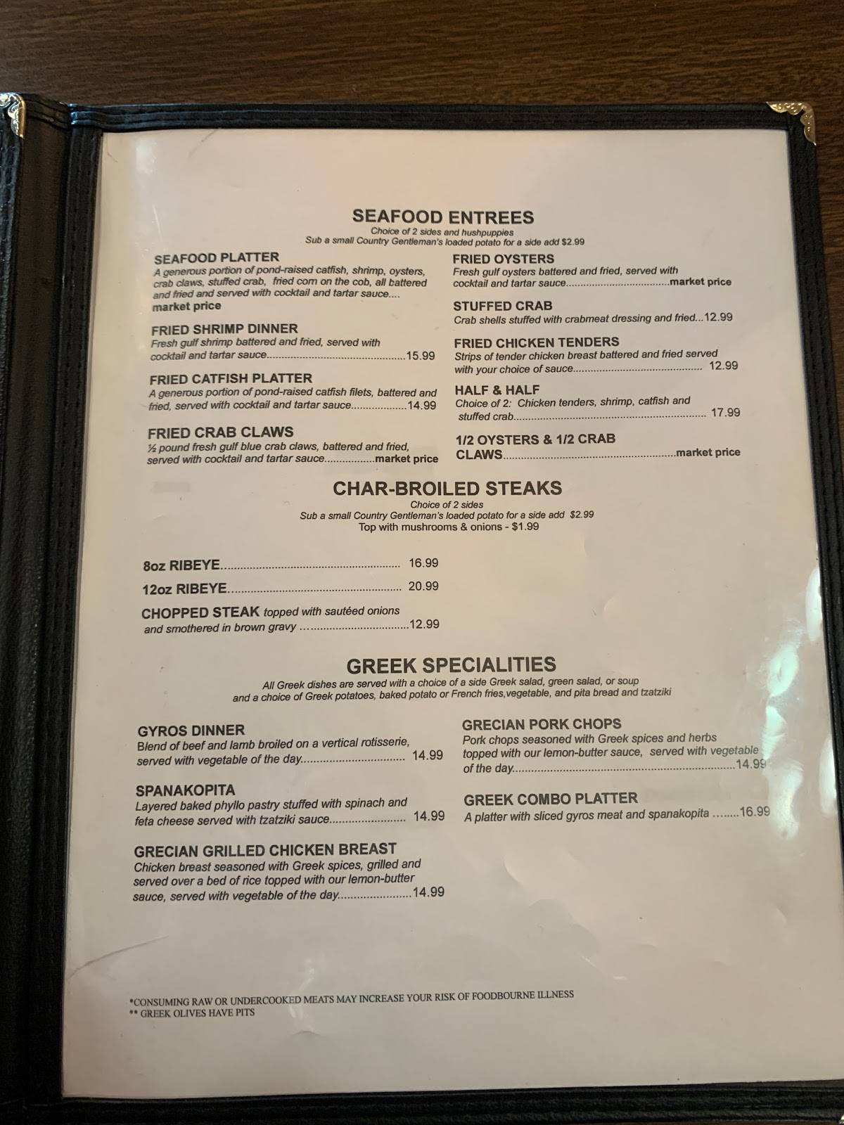 Menu at Country Gentleman steakhouse, Gautier
