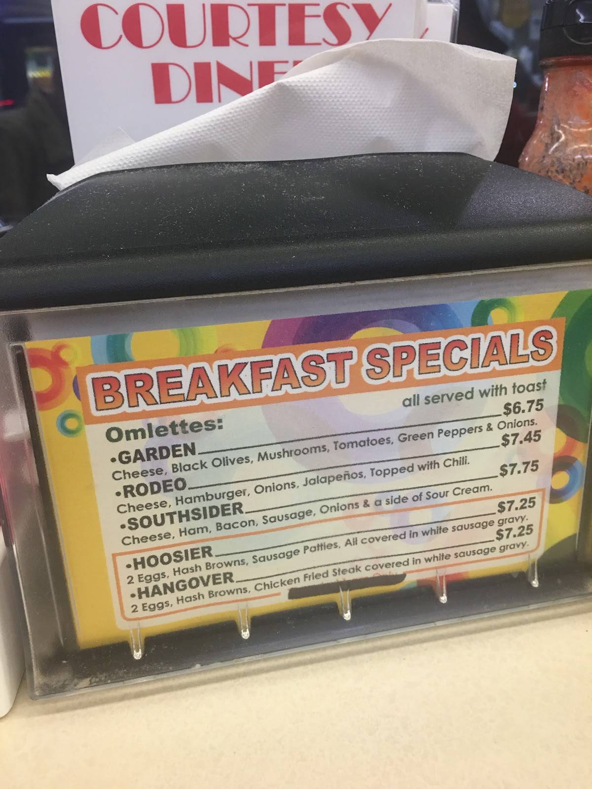 Menu at Courtesy Diner restaurant, St. Louis, Hampton Ave