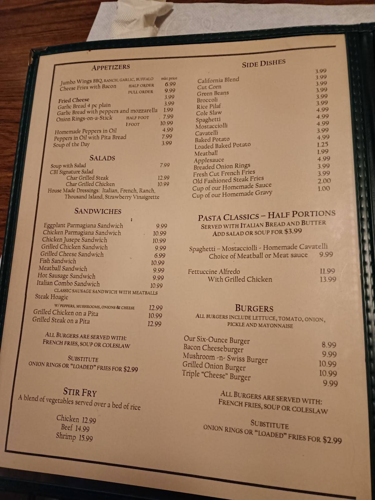 Menu at Covered Bridge Inn restaurant, Newton Falls