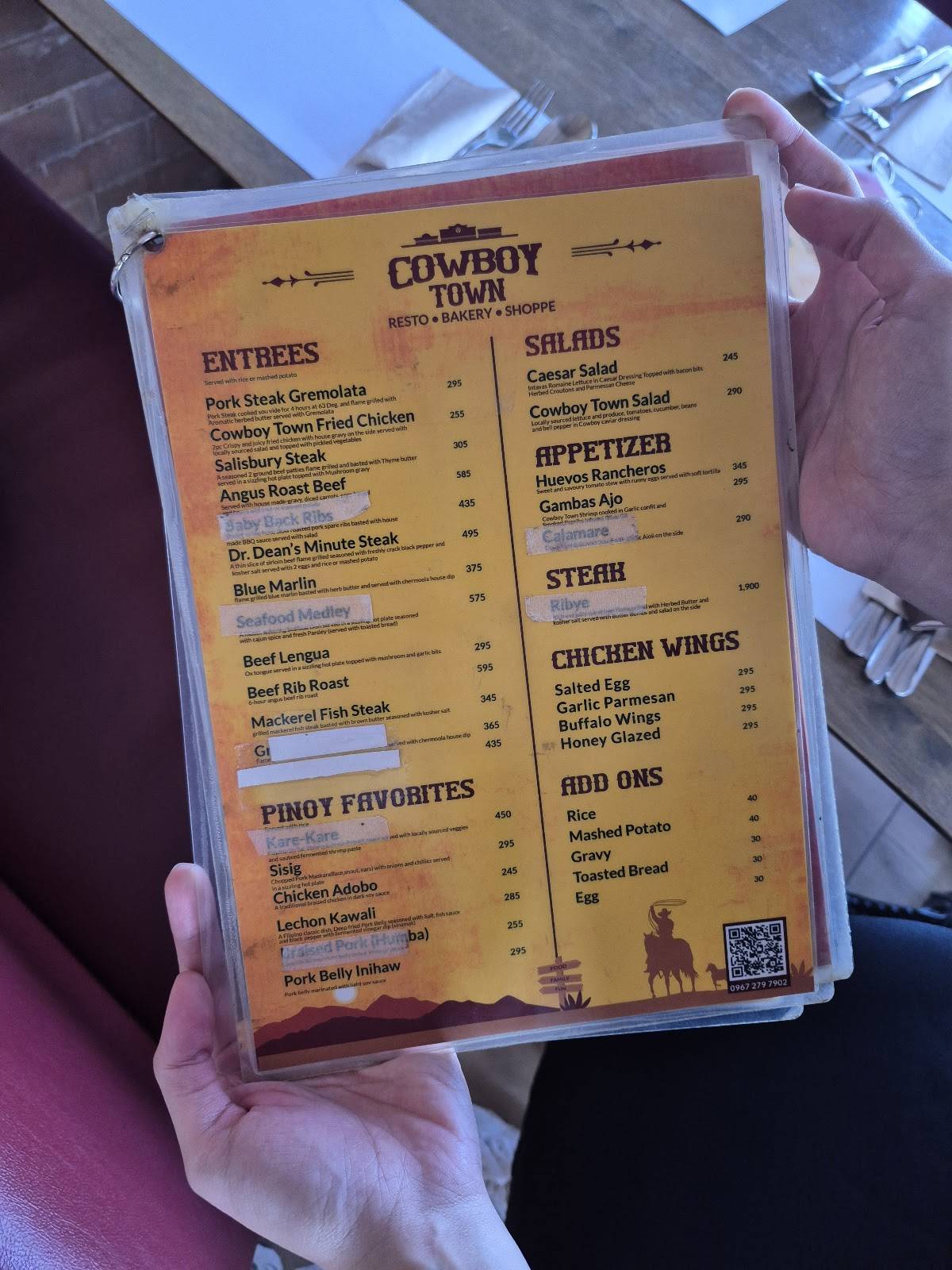Menu at Cowboy Town Resto, Bakery and Shoppe, Impasug-ong